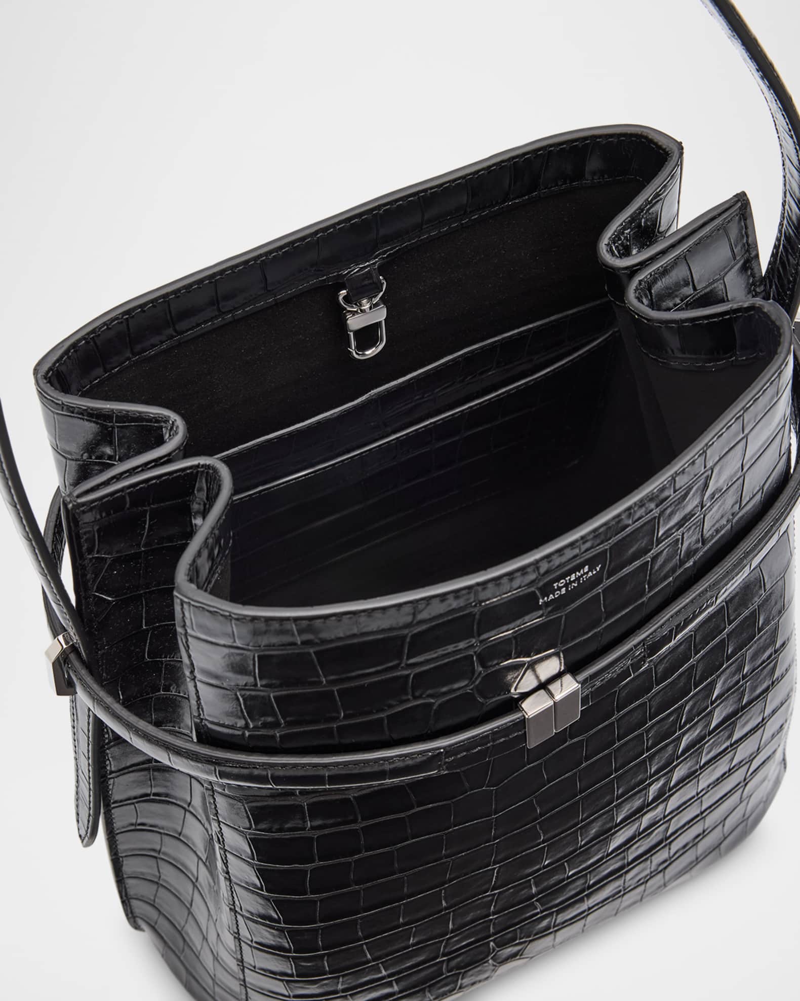 Toteme Belted Croc-Embossed Leather Bucket Bag | Neiman Marcus