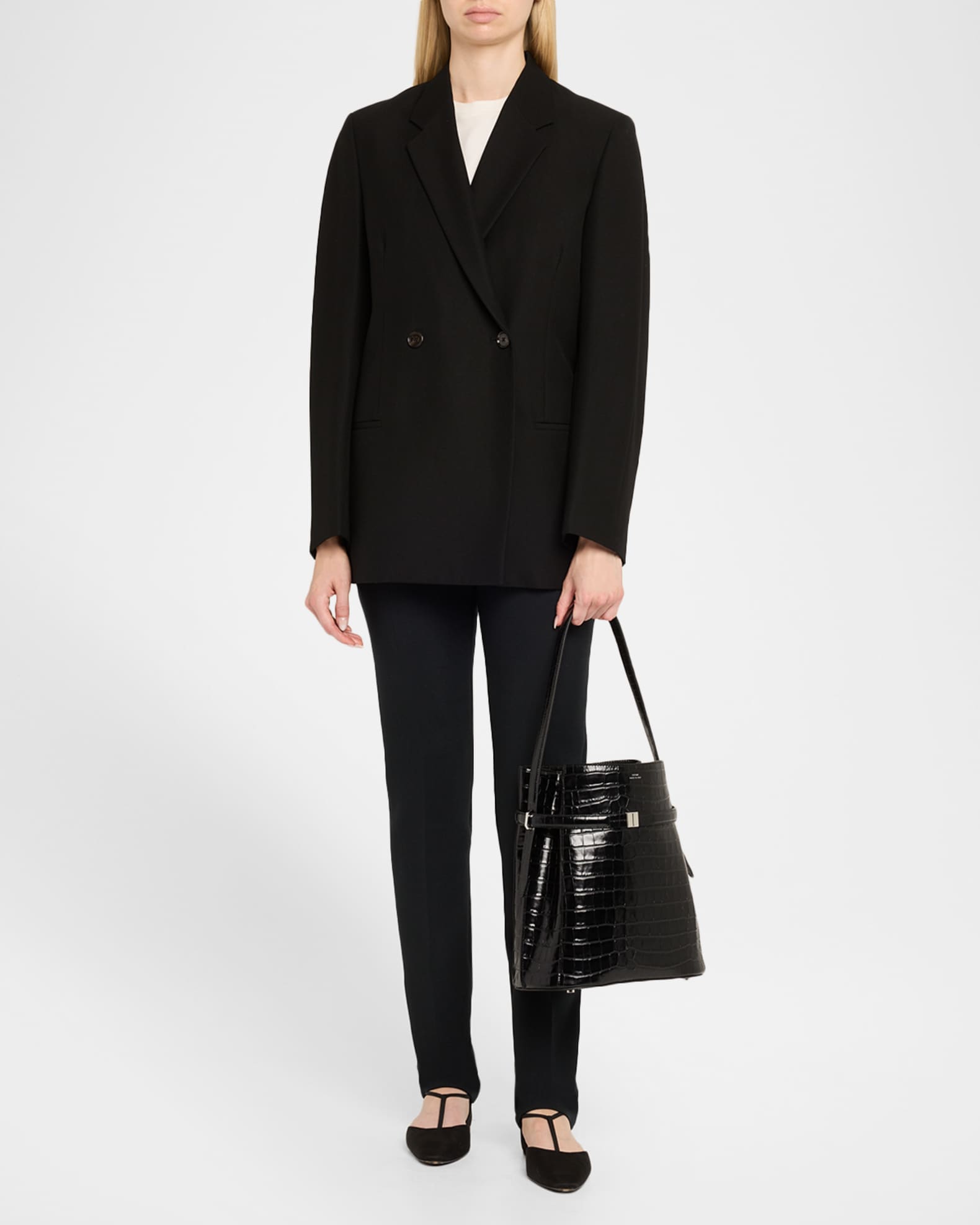 Belted Croc-Embossed Leather Bucket Bag | Neiman Marcus