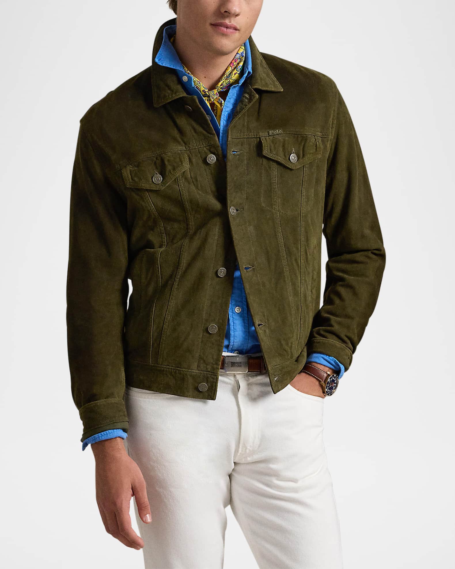 Polo Ralph Lauren Men's Suede Trucker Jacket | Neiman Marcus