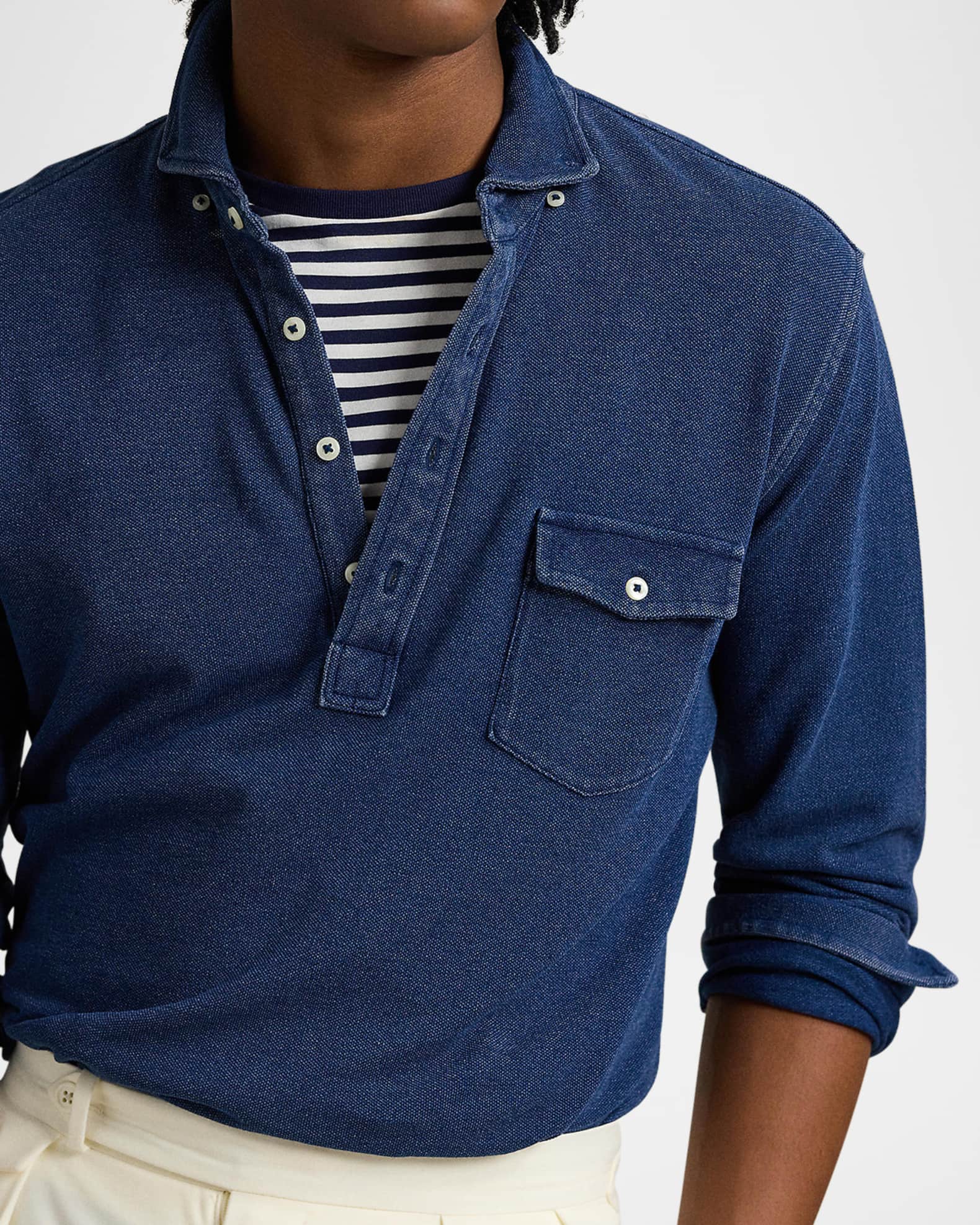 Polo Ralph Lauren Men's Indigo-Dyed Mesh Polo Shirt | Neiman Marcus