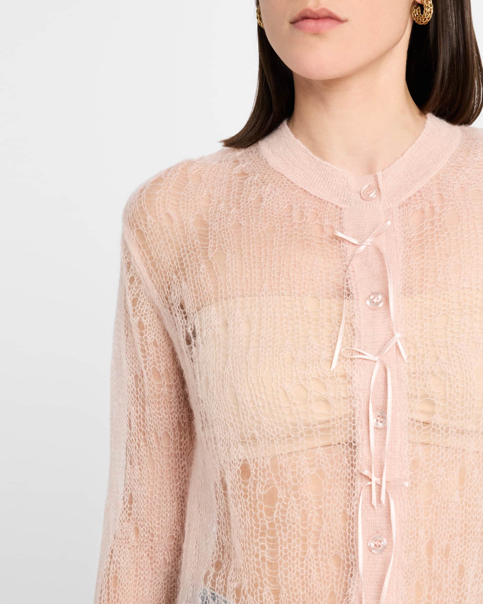 Simone Rocha Bow Ribbon Mohair Cropped Cardigan | Neiman Marcus