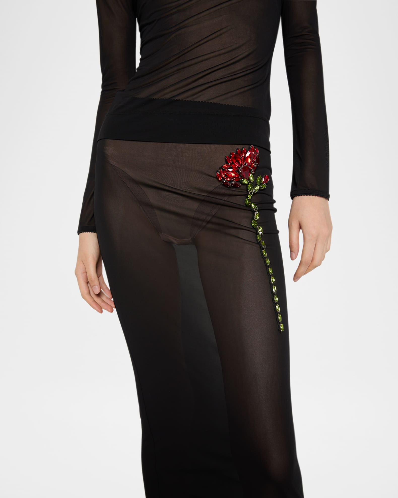 Simone Rocha Sheer Column Rose Crystal Midi Skirt | Neiman Marcus