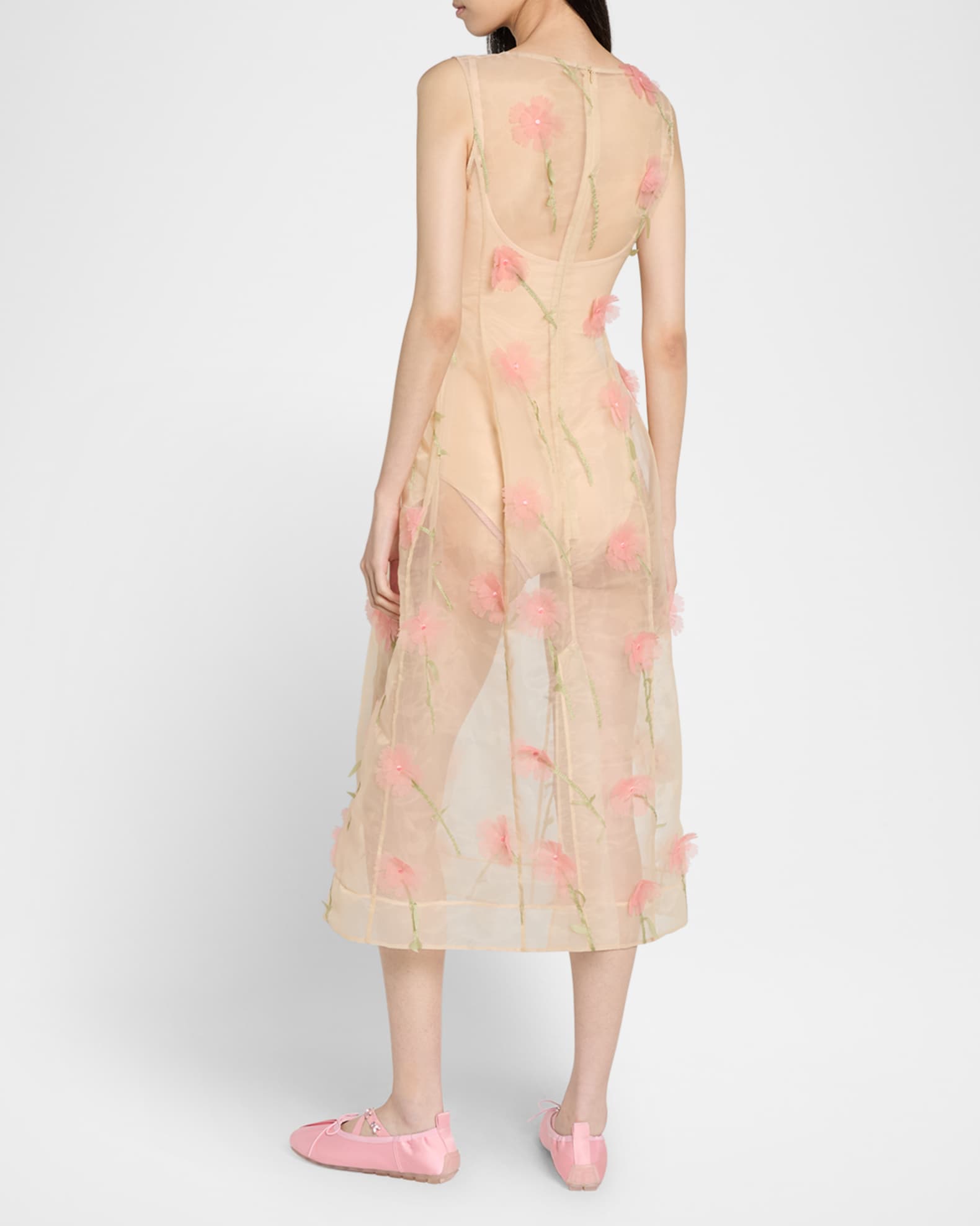 Simone Rocha Balconette Bust Sheer Midi Dress | Neiman Marcus