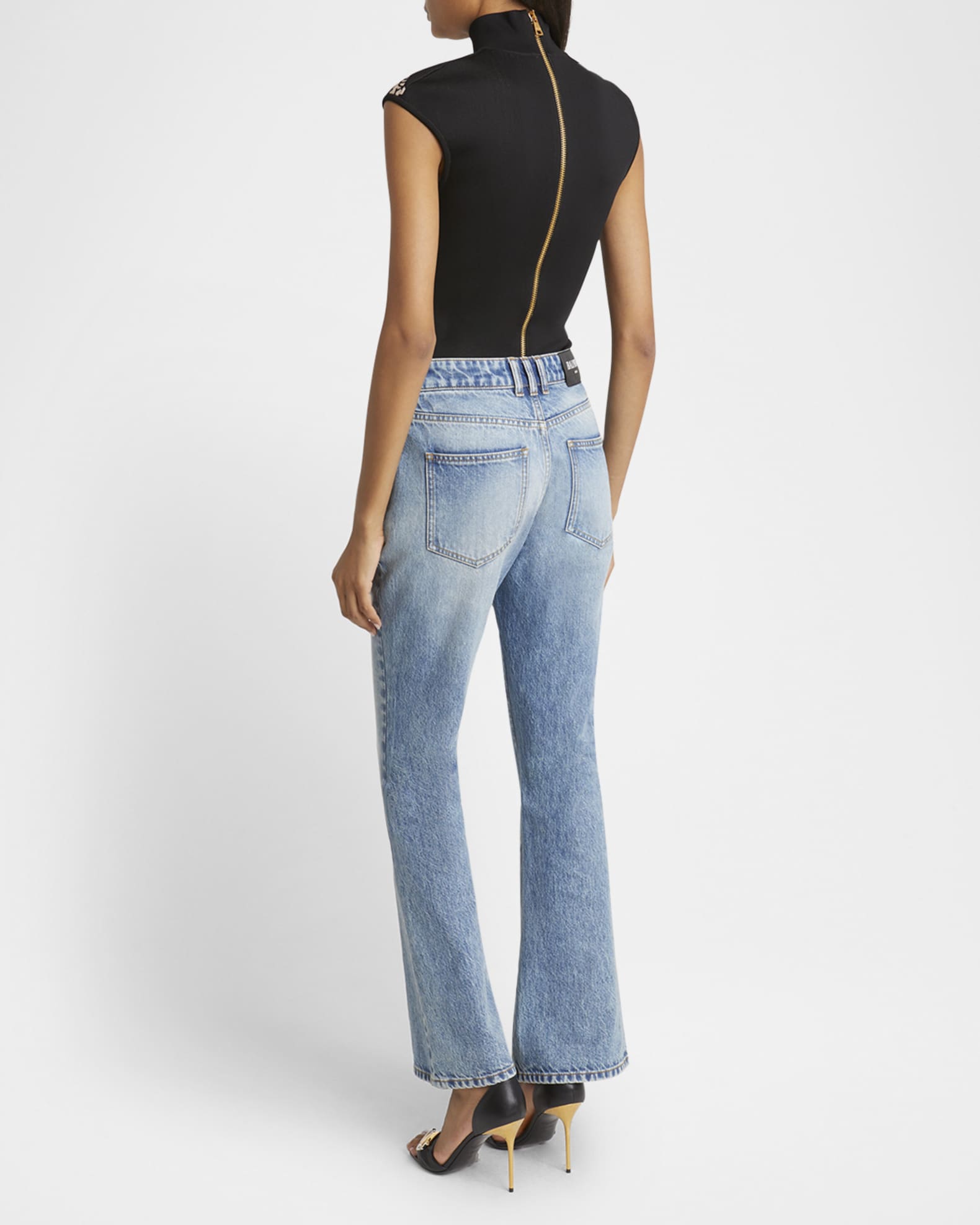 Balmain Body Script Trompe L'oeil Knit Cap-Sleeve Bodysuit | Neiman Marcus