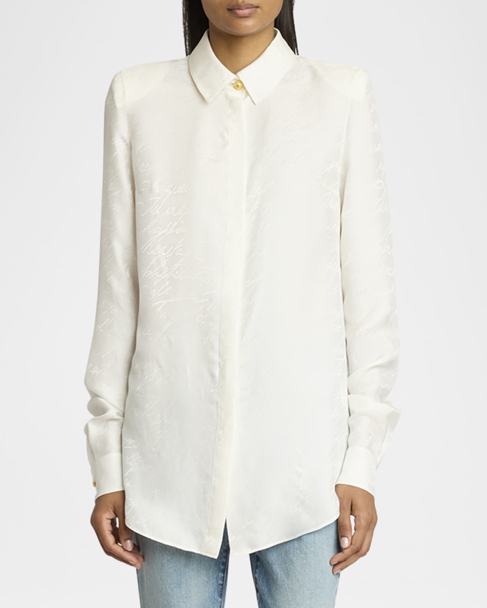 Balmain Love Letter Jacquard Strong-Shoulder Shirt | Neiman Marcus