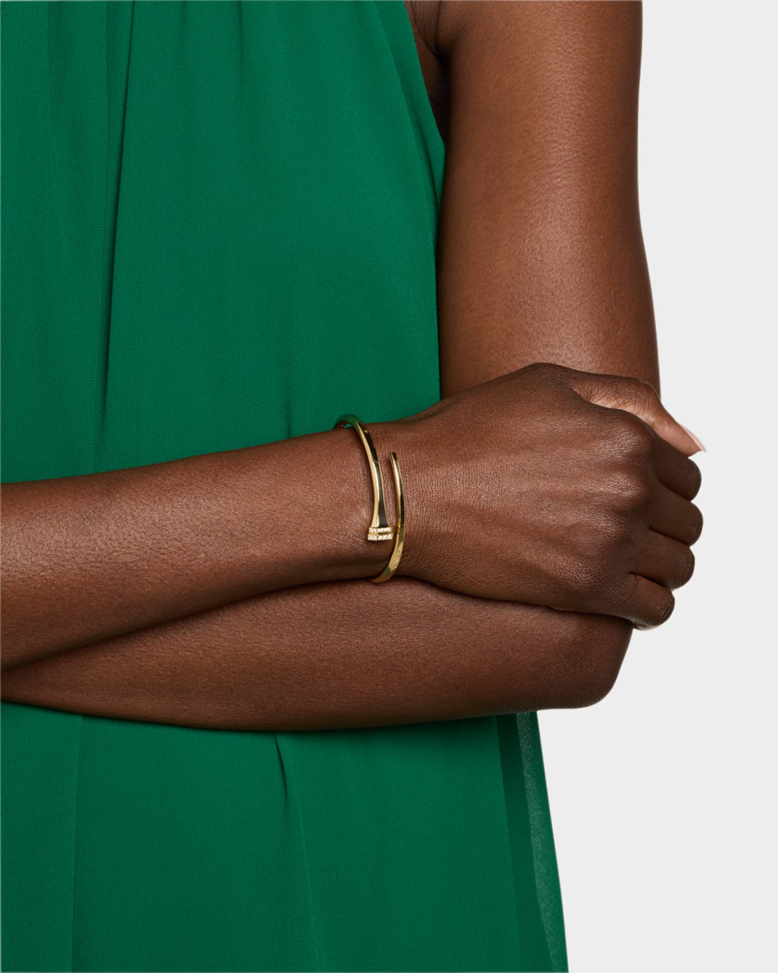 Crivelli 18K Yellow Gold Crivelli Pillar Diamond Bypass Bangle Bracelet ...