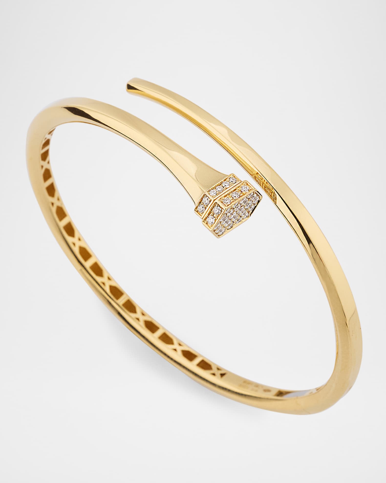 Crivelli 18K Yellow Gold Crivelli Pillar Diamond Bypass Bangle Bracelet ...