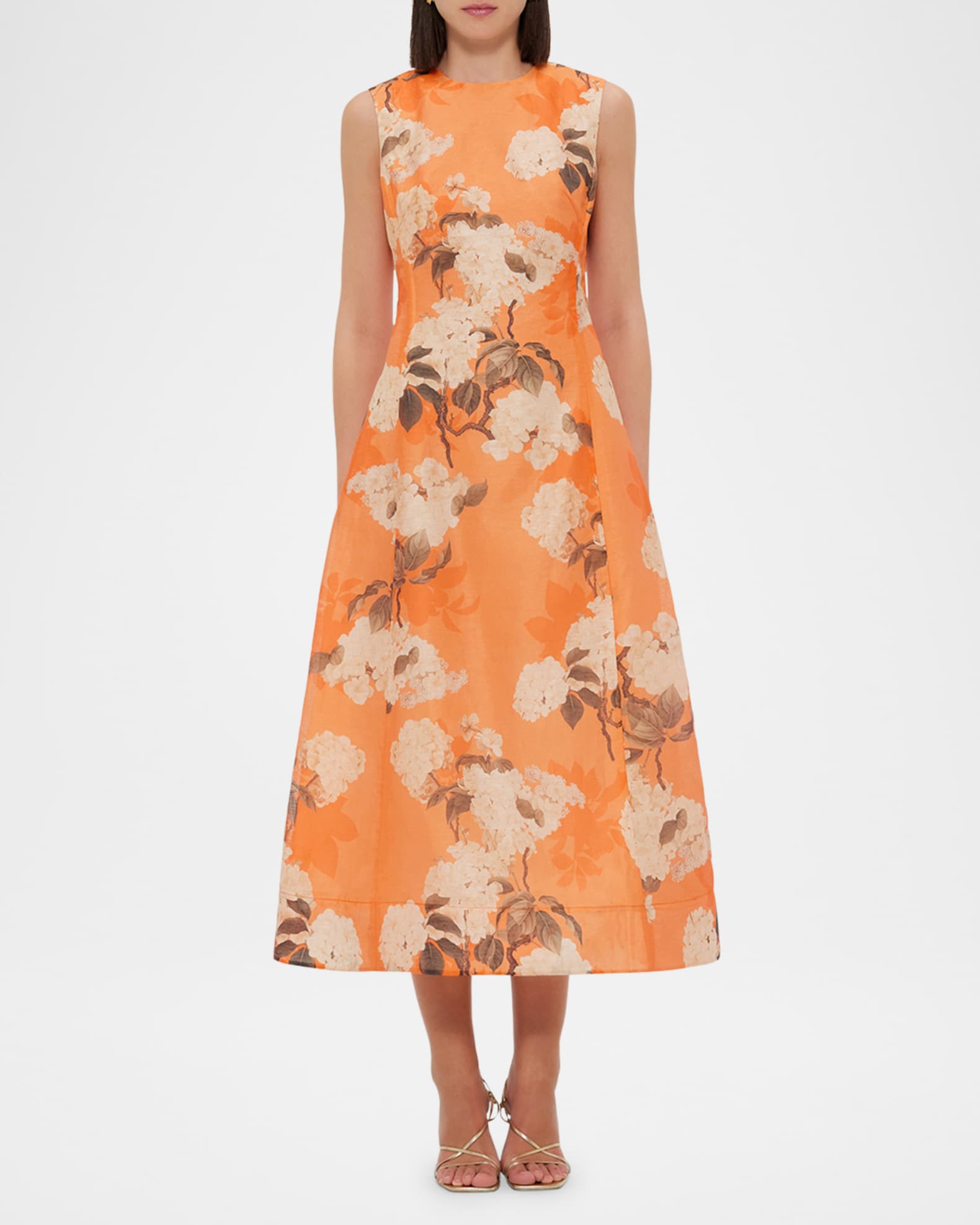 LEO LIN Cleo Hydrangea Sleeveless Midi Dress | Neiman Marcus