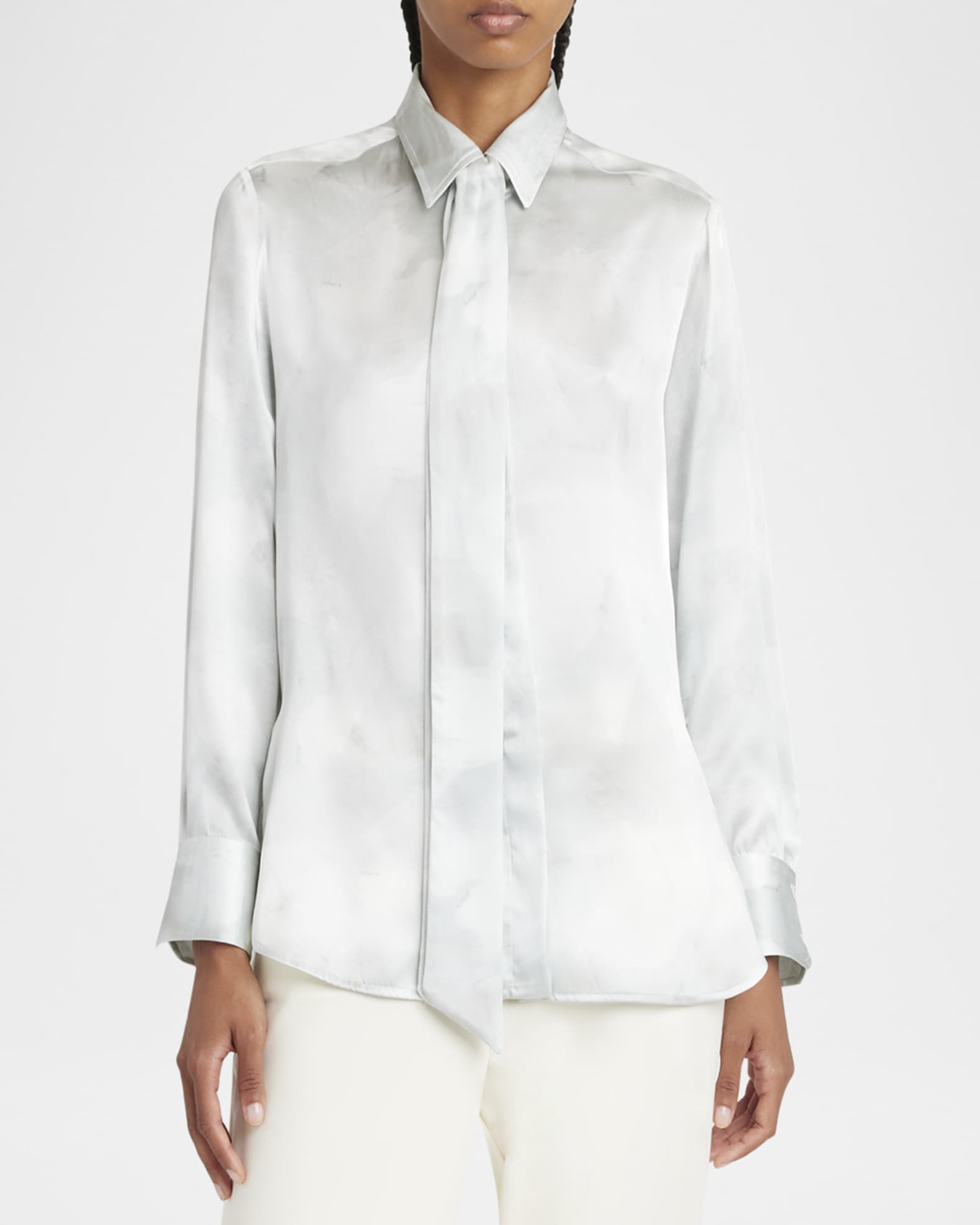 Kiton Neck-Tie Button-Down Silk Blouse | Neiman Marcus