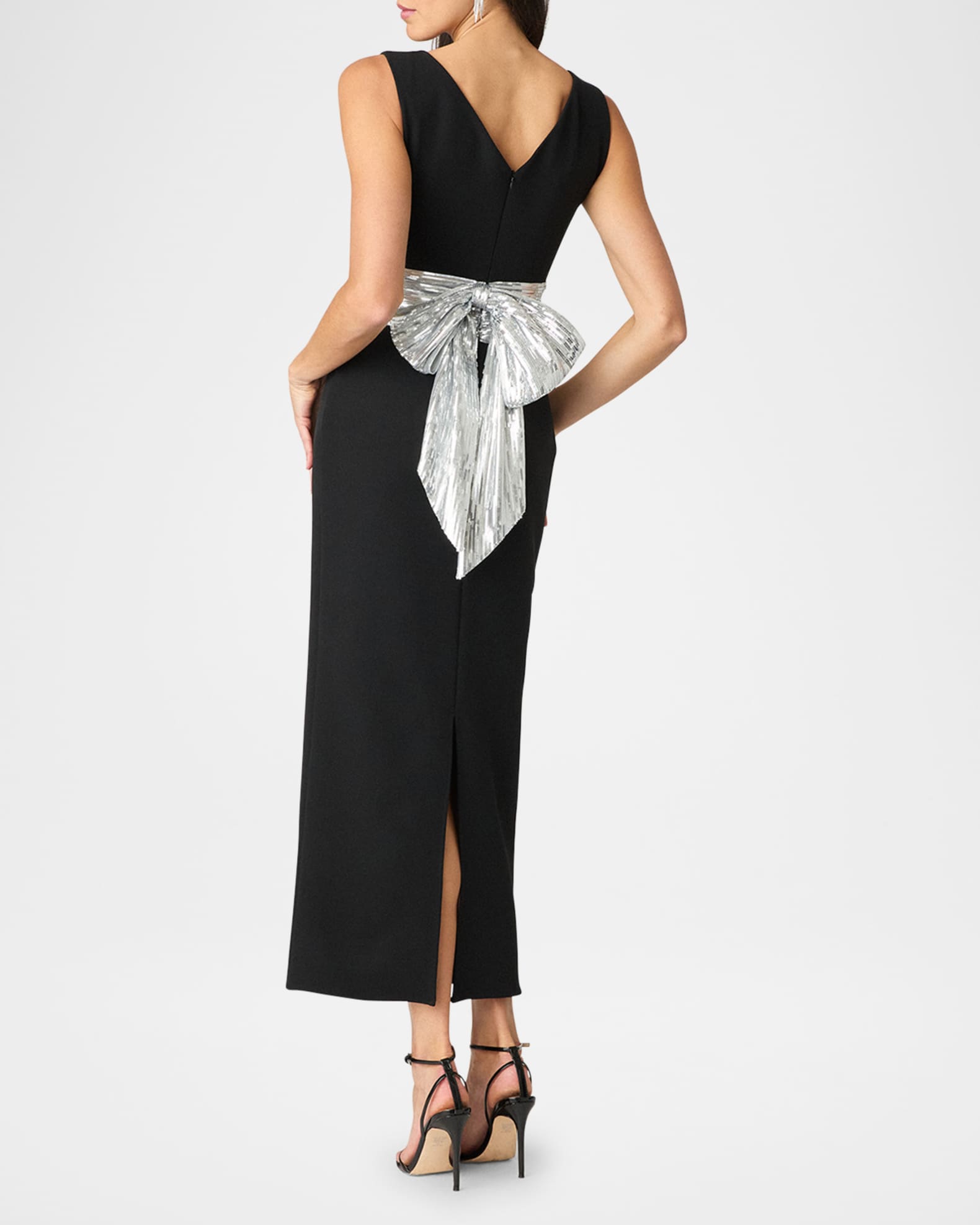 Shoshanna Sia Sleeveless Sequin Bow Midi Dress | Neiman Marcus