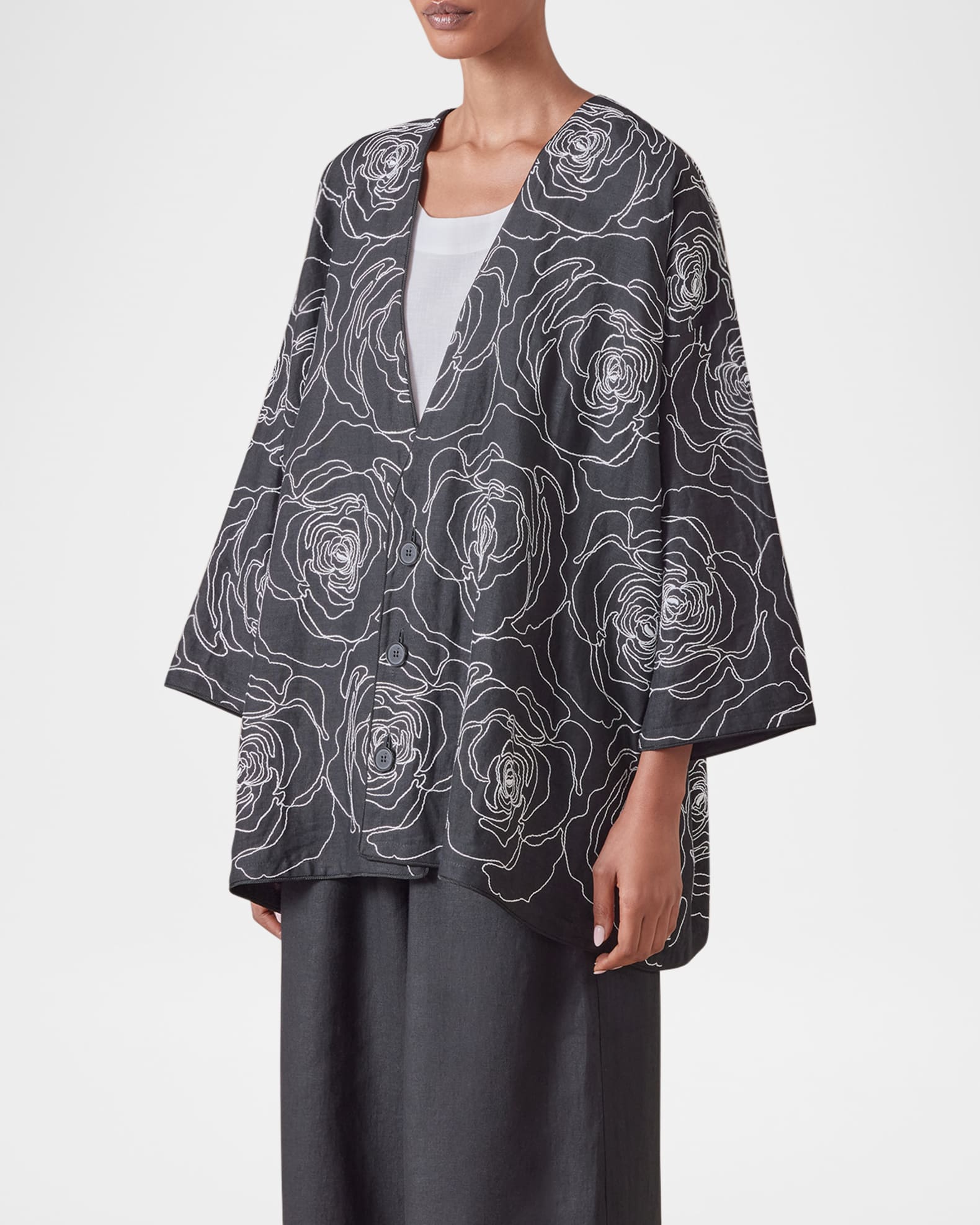 Eskandar Wide A-Line V-Neck Jacket (Long Length) | Neiman Marcus