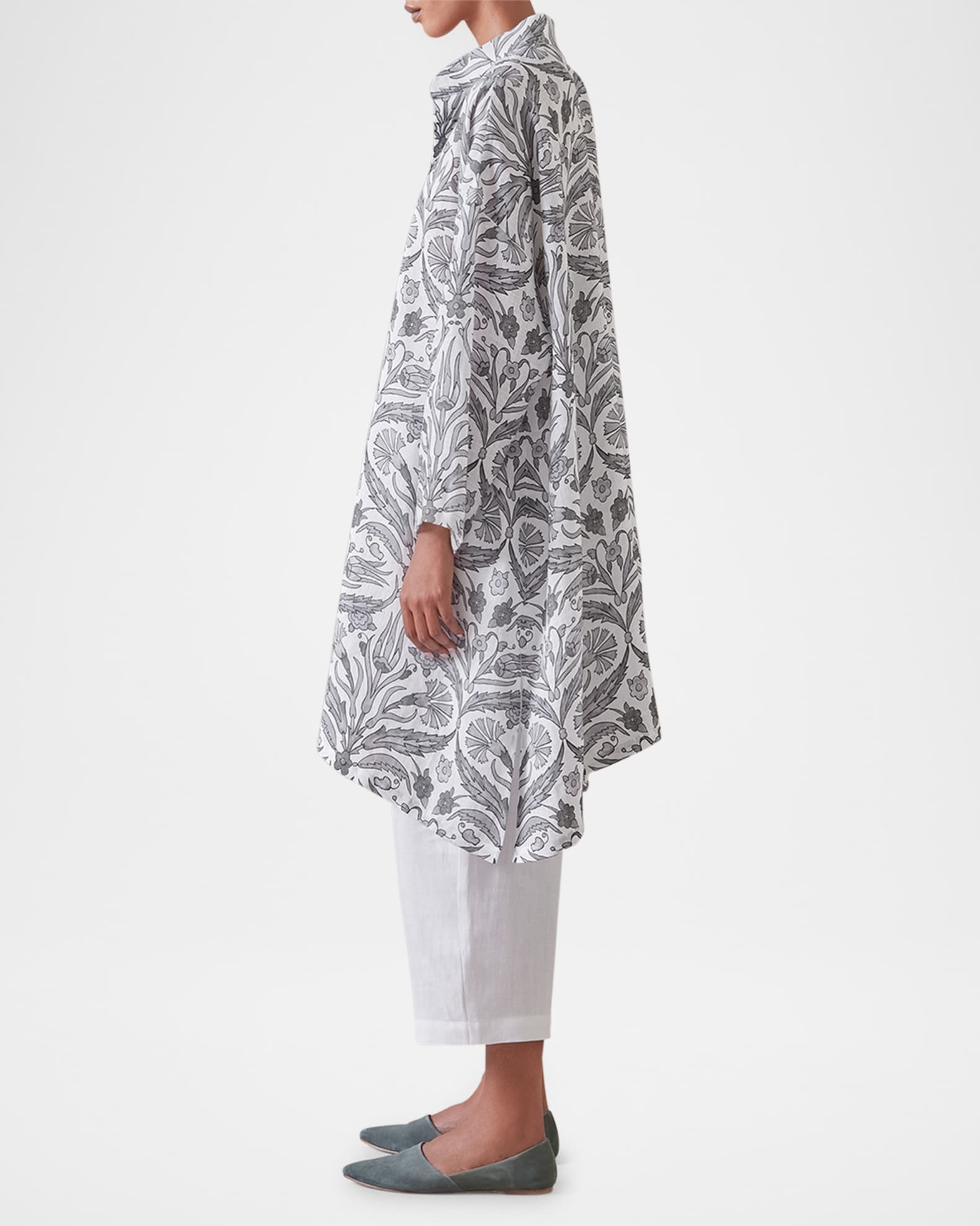 Eskandar Wide A-Line Collarless Shirt with Slits (Very Long) | Neiman ...