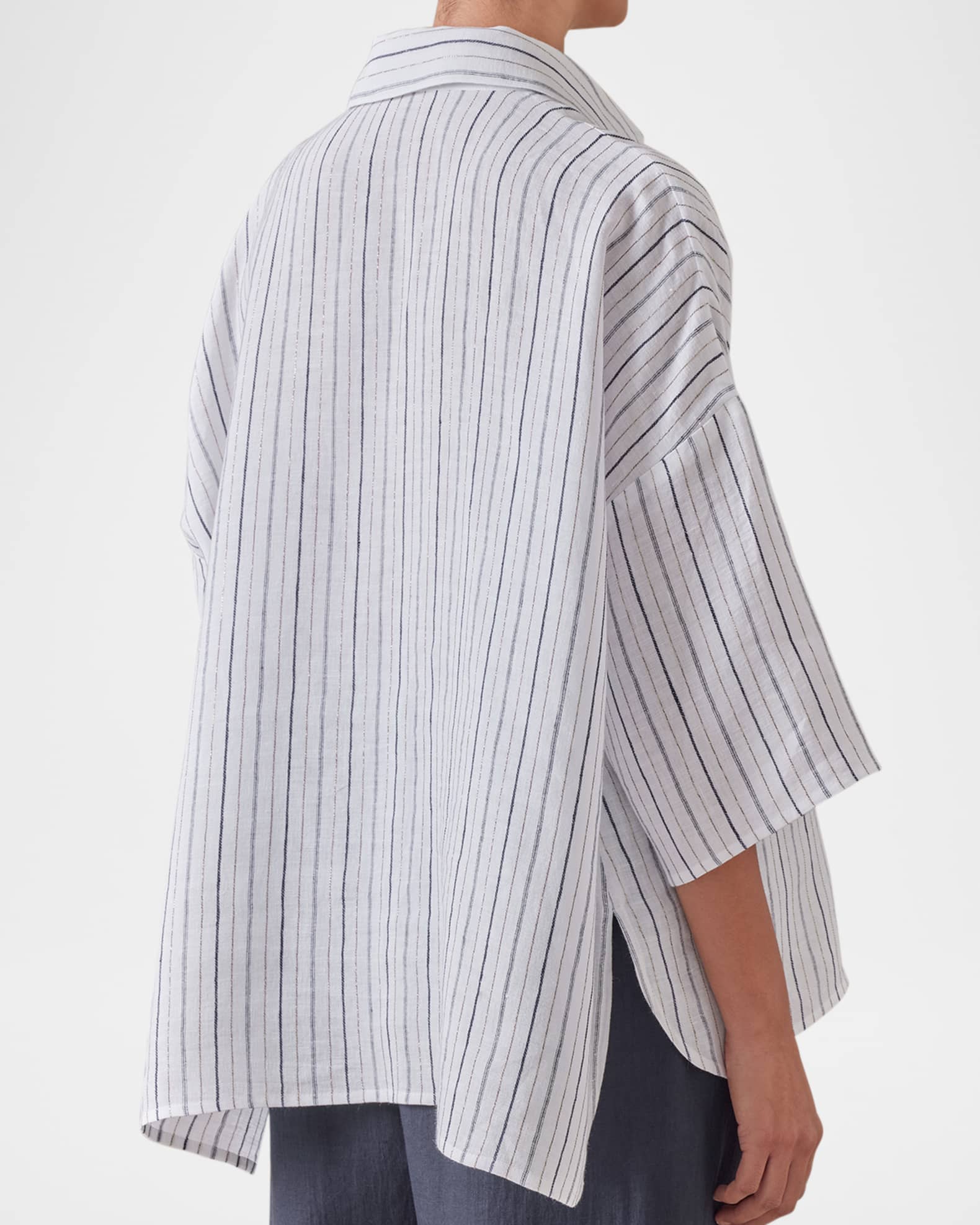 Eskandar Sloped Shoulder Wide A-Line Short-Sleeve Shirt With Collar ...