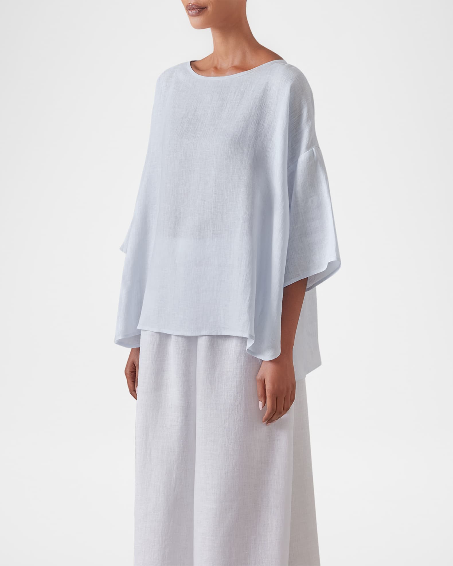 Eskandar Sloped Shoulder Wide A-Line Scoop Neck Top (Mid Length ...