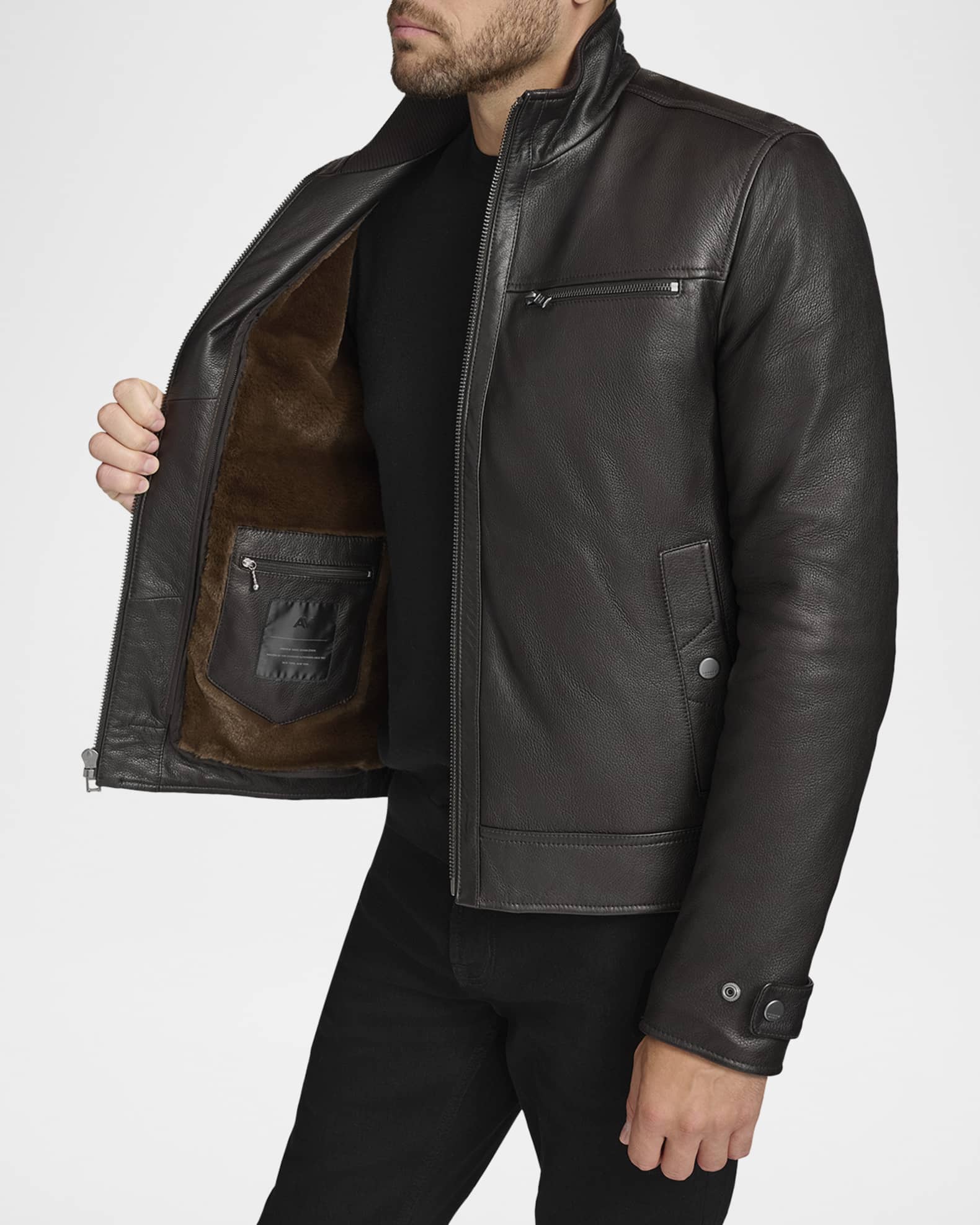 Andrew Marc Men's Leather Jacket with Removable Faux Fur Lining ...