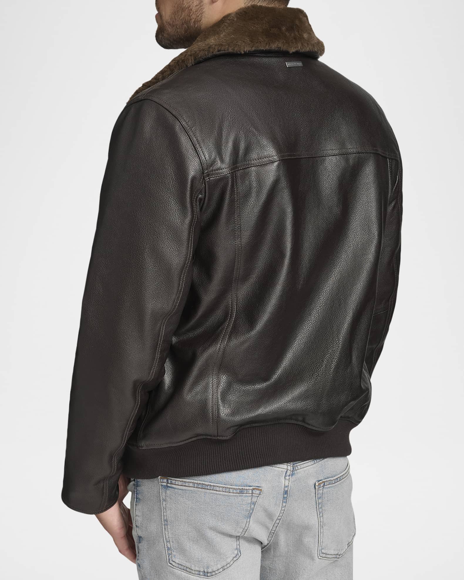 Andrew Marc Men's Leather Jacket with Removable Shearling Collar ...