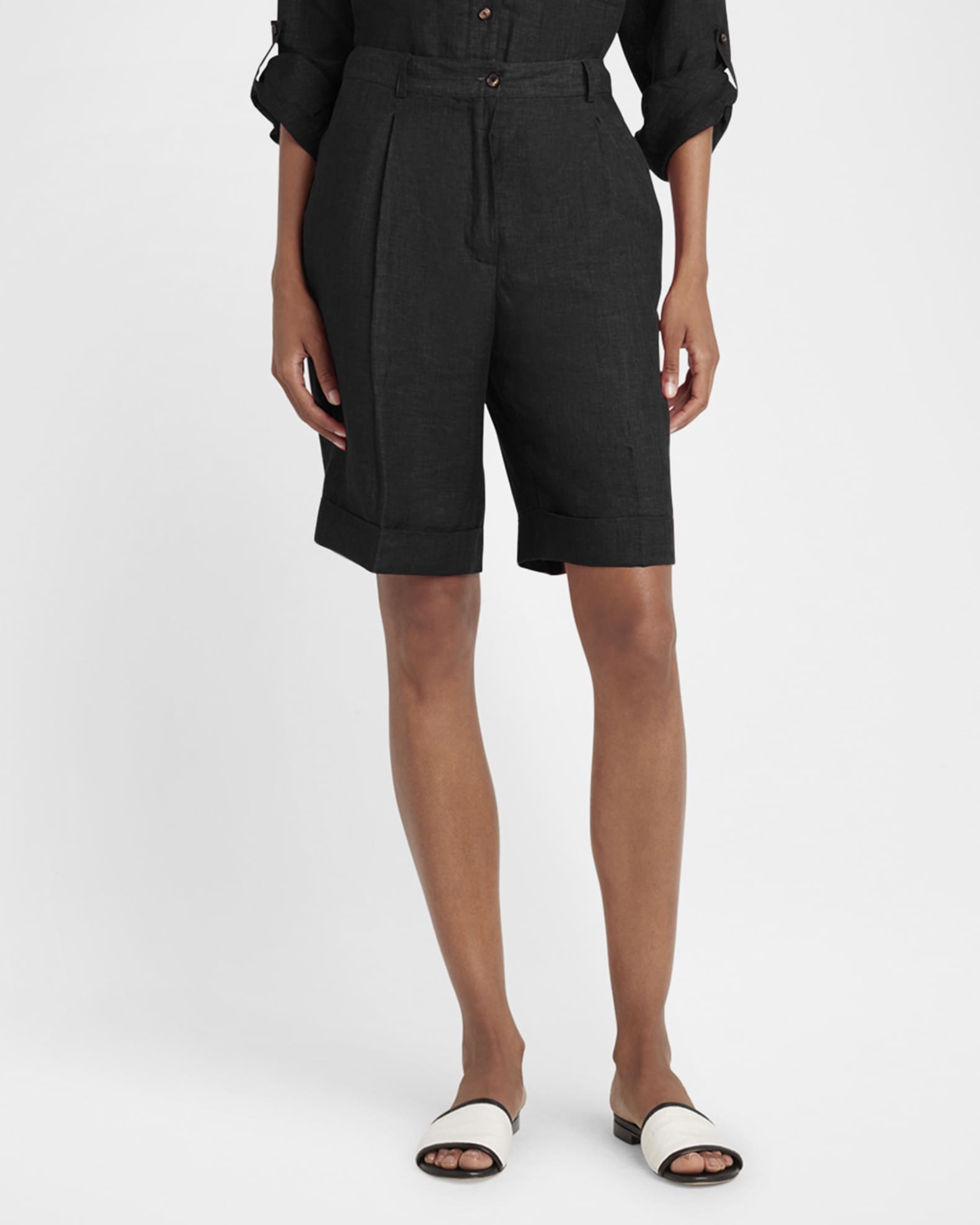 Kiton Pleated Linen Bermuda Shorts | Neiman Marcus