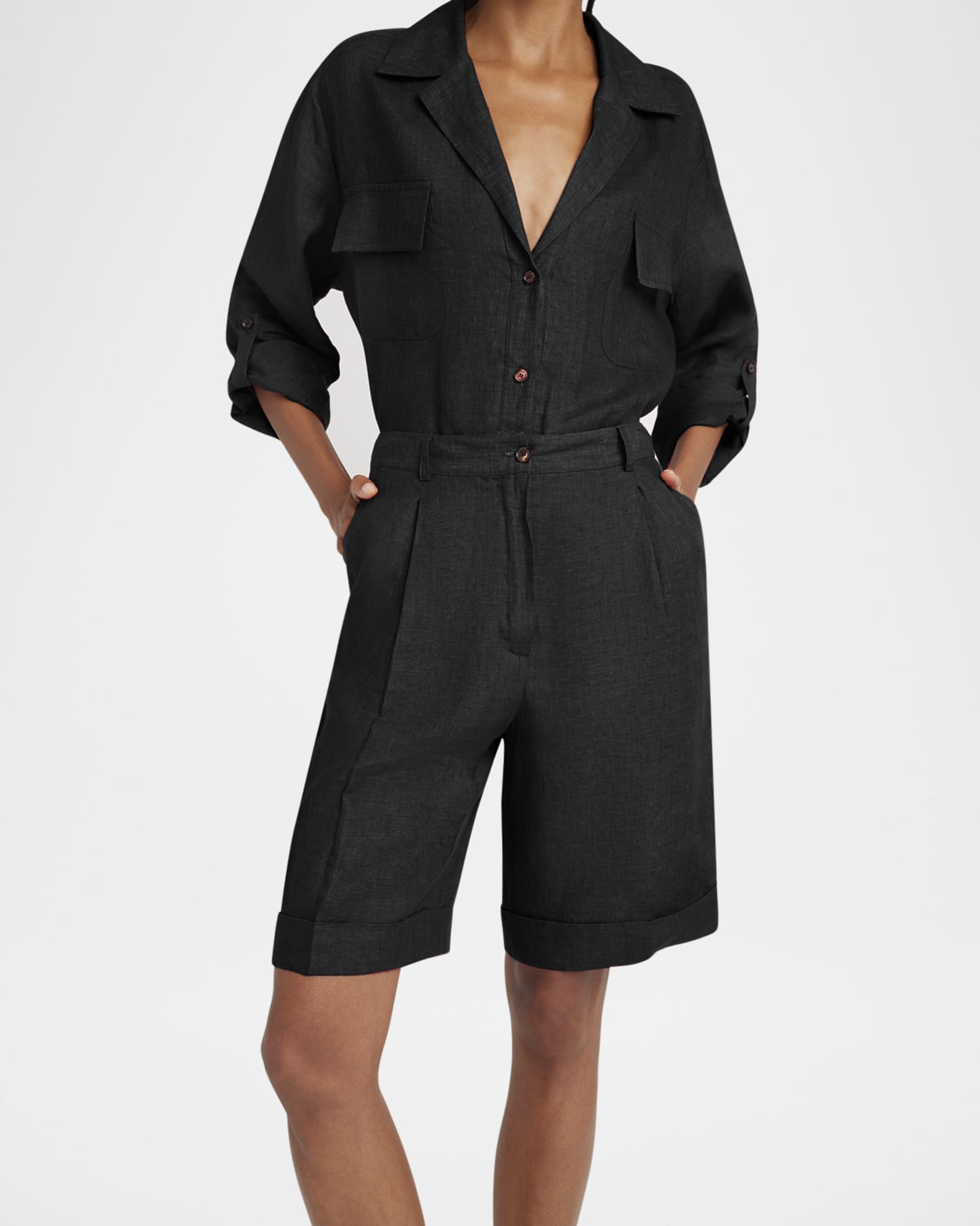 Kiton Pleated Linen Bermuda Shorts | Neiman Marcus