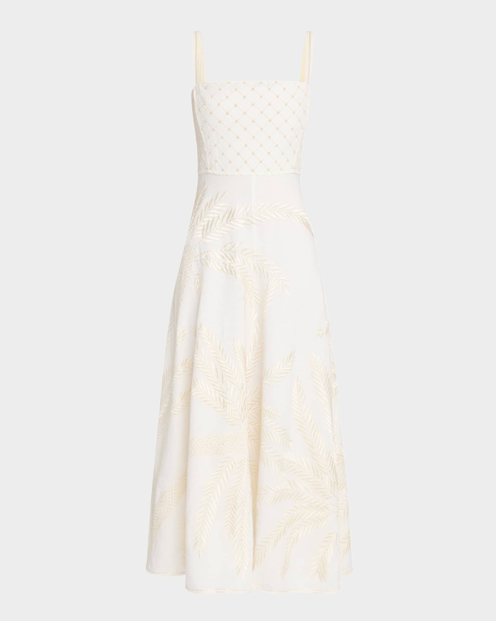 EMPORIO SIRENUSE Anabel Palm Embroidered Linen Midi Dress | Neiman Marcus