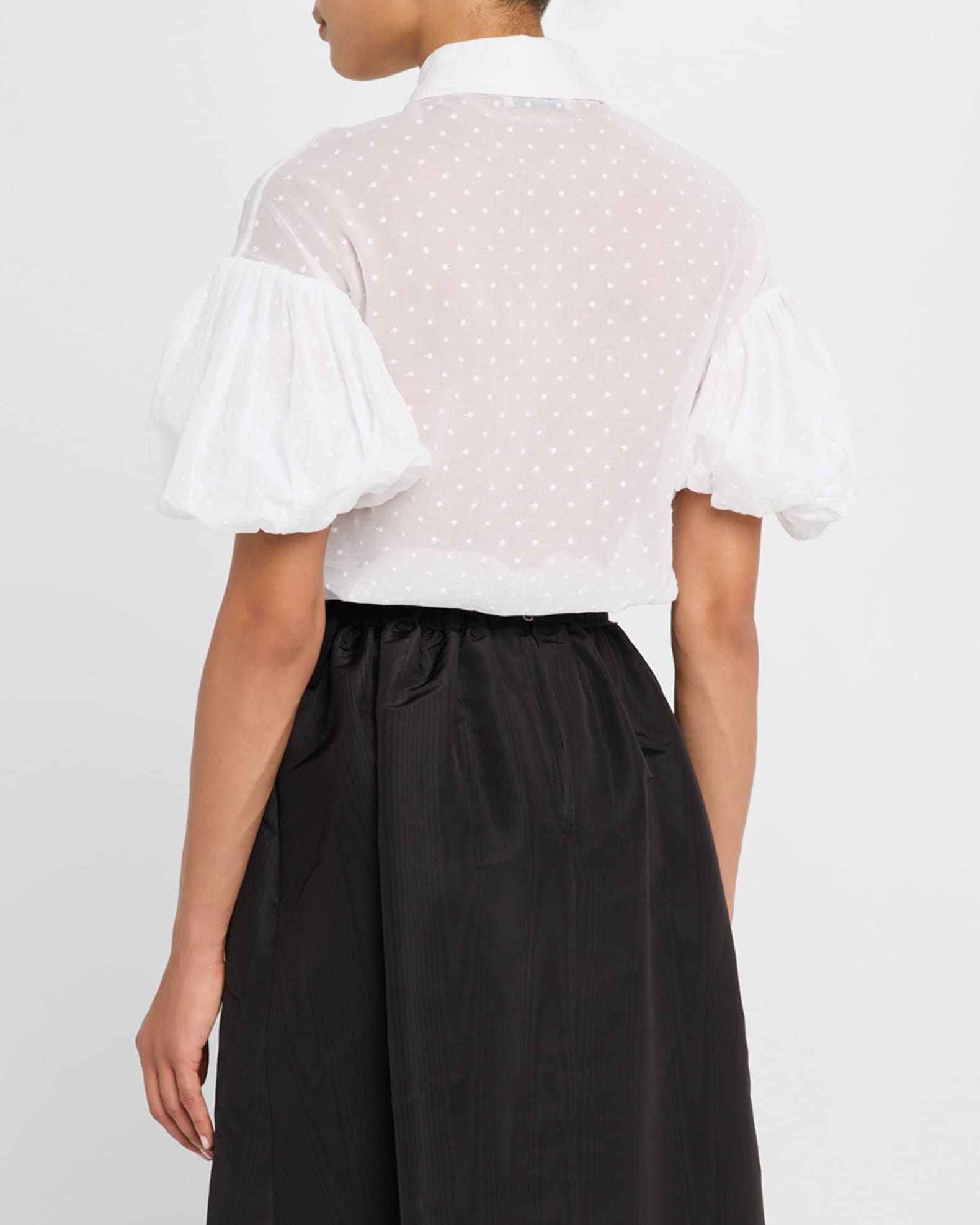 Dice Kayek Polka-Dot Puff-Sleeve Button-Down Shirt | Neiman Marcus