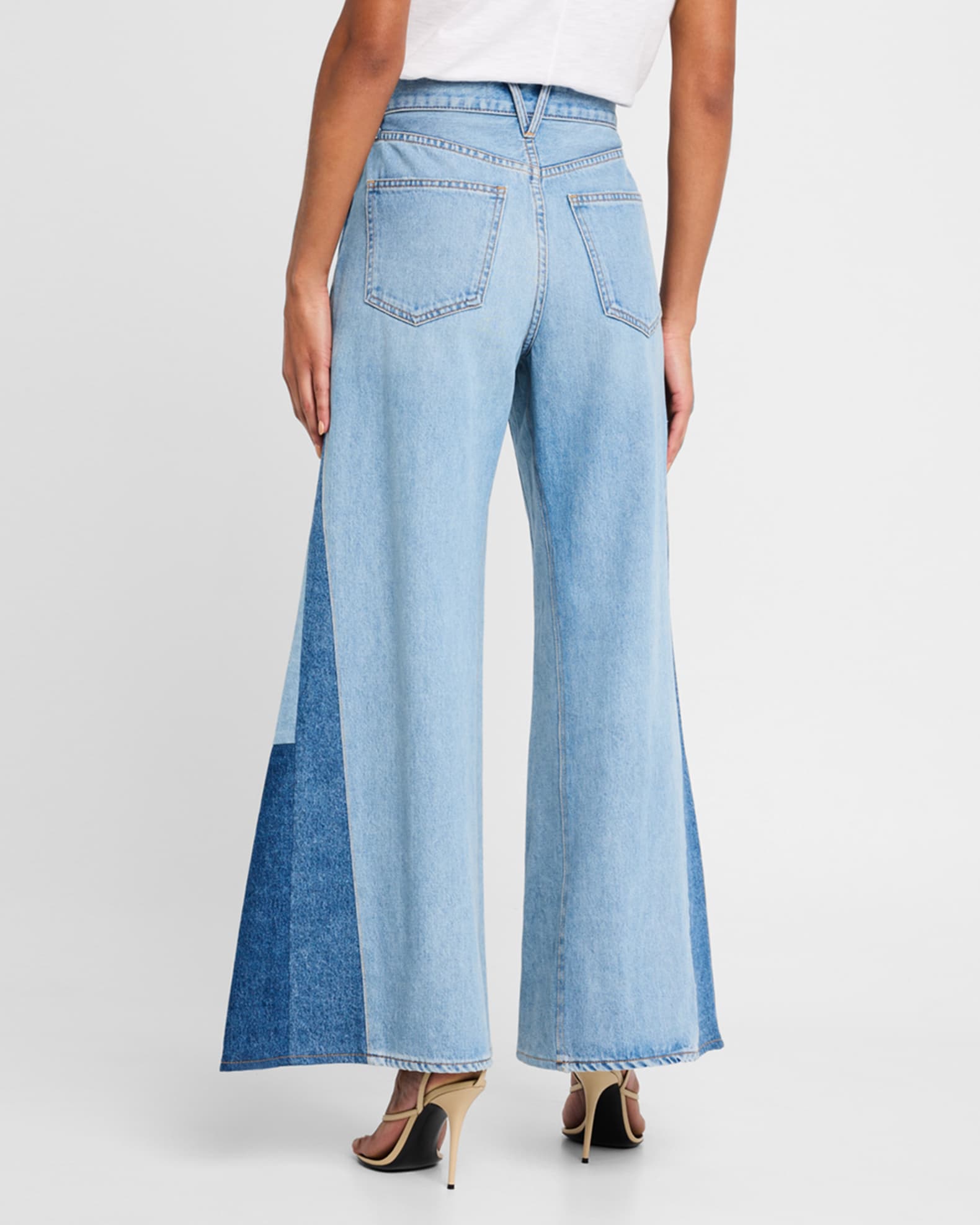 Veronica Beard Vicki Patchwork Wide-Leg Jeans | Neiman Marcus