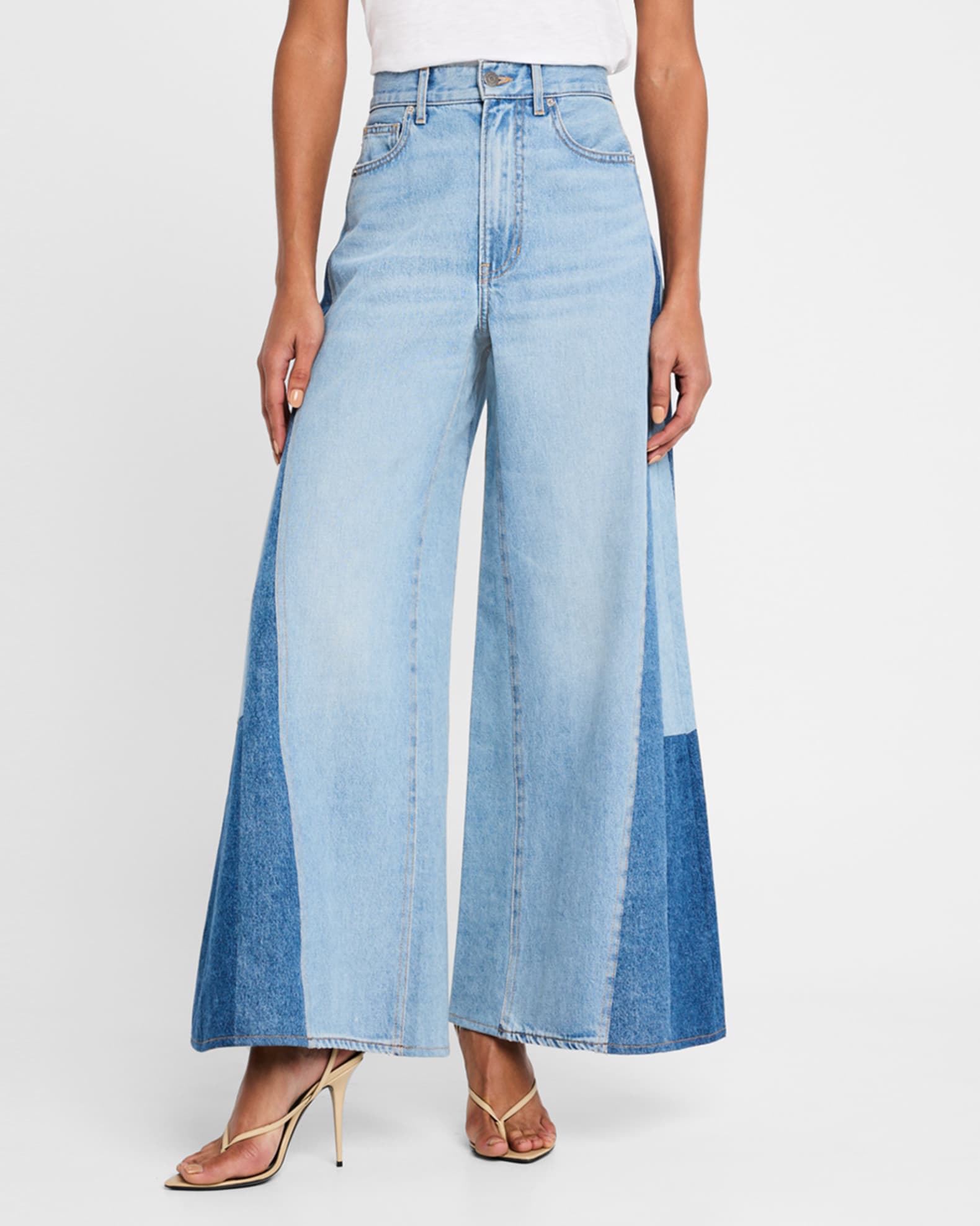 Veronica Beard Vicki Patchwork Wide-Leg Jeans | Neiman Marcus