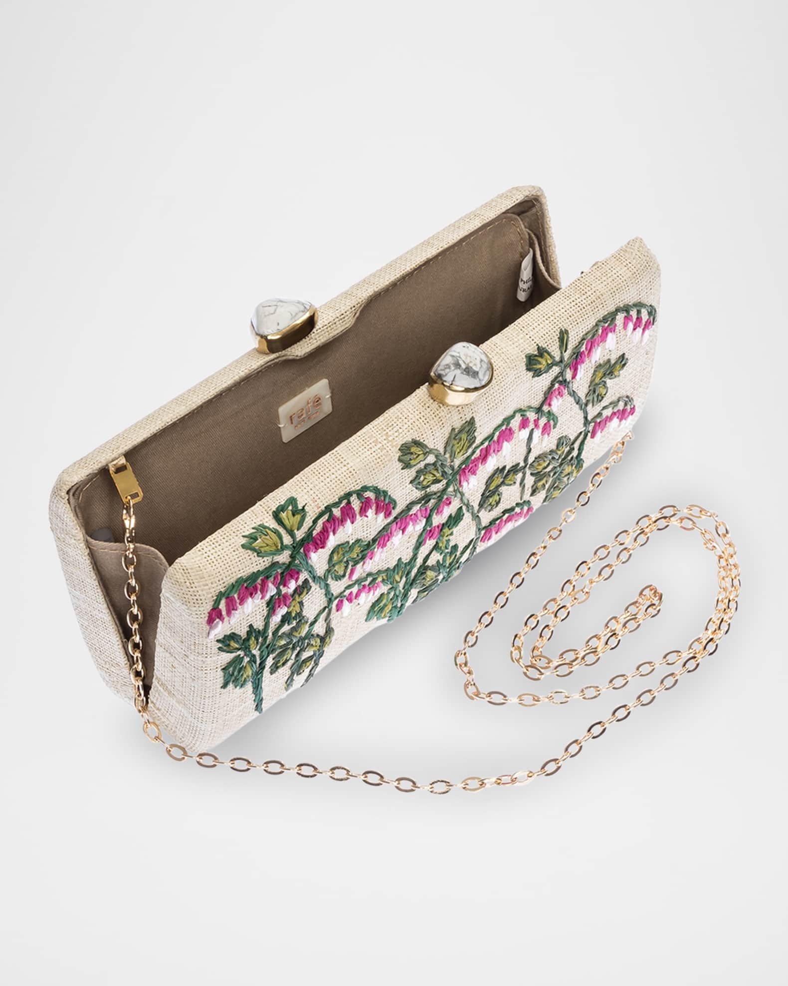 Rafe Alessandra Flower-Embroidered Long Clutch Bag | Neiman Marcus