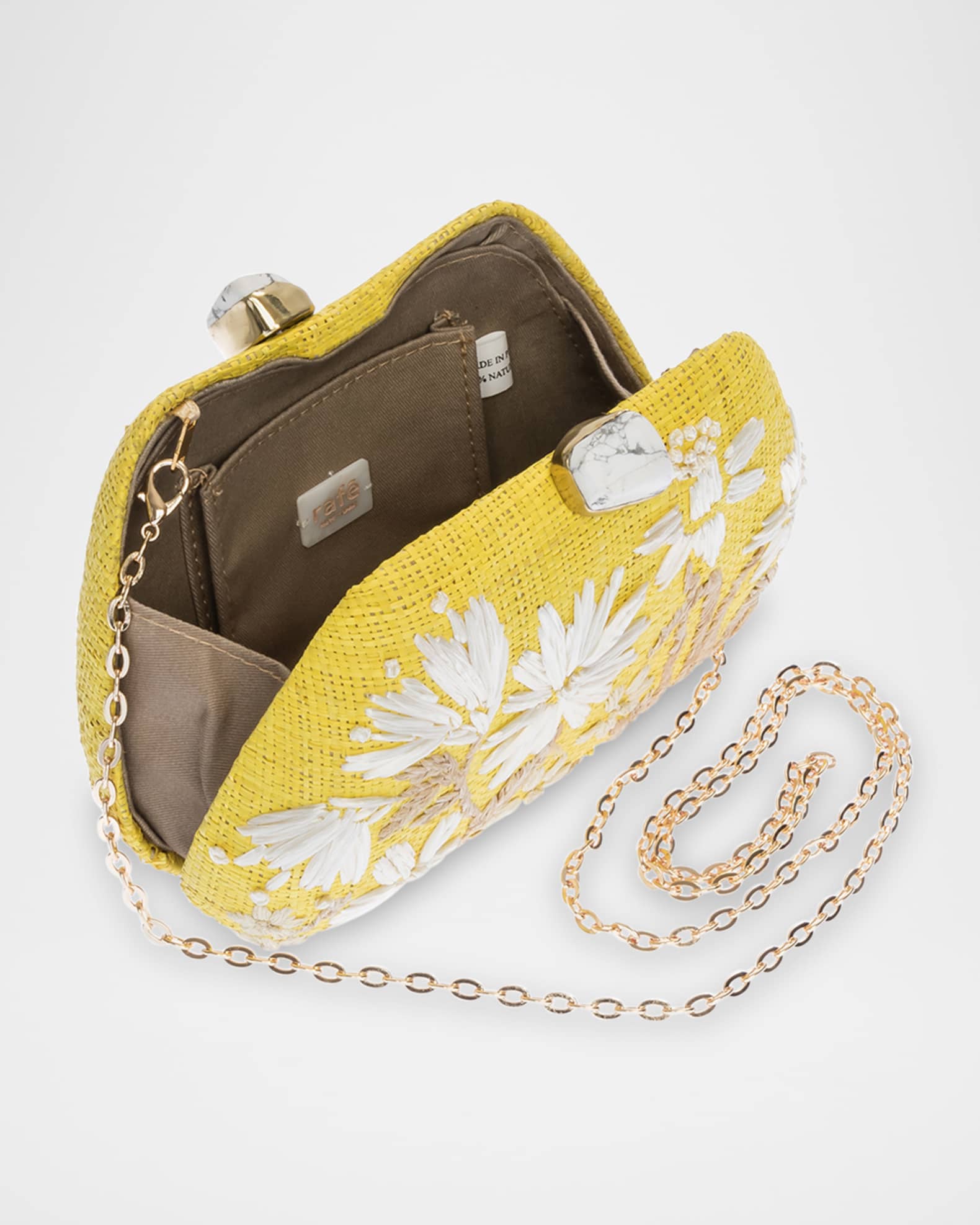 Rafe Tamu Flower Embroidered Raffia Clutch Bag | Neiman Marcus