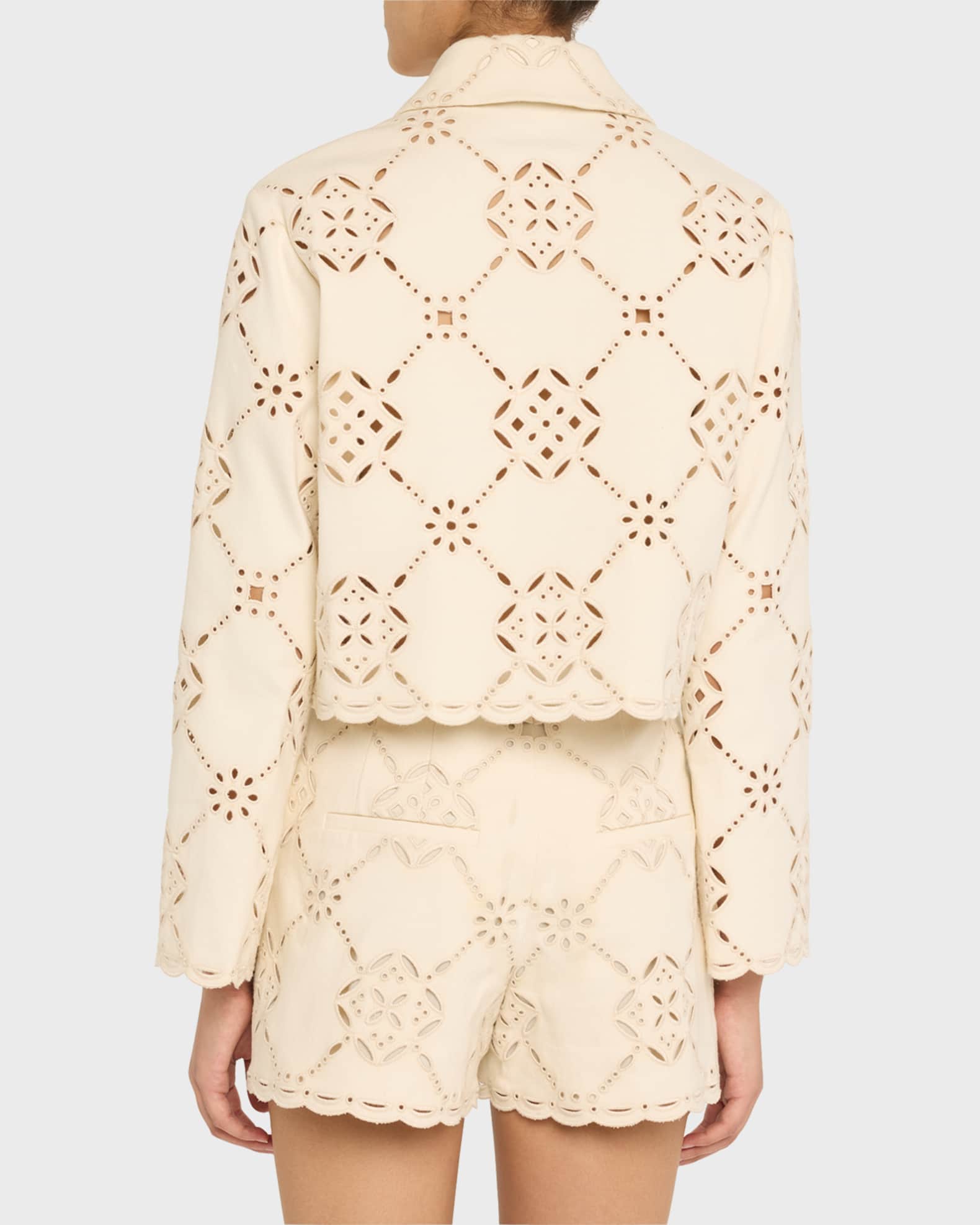 Veronica Beard Adelaide Scalloped Eyelet-Embroidered Jacket | Neiman Marcus