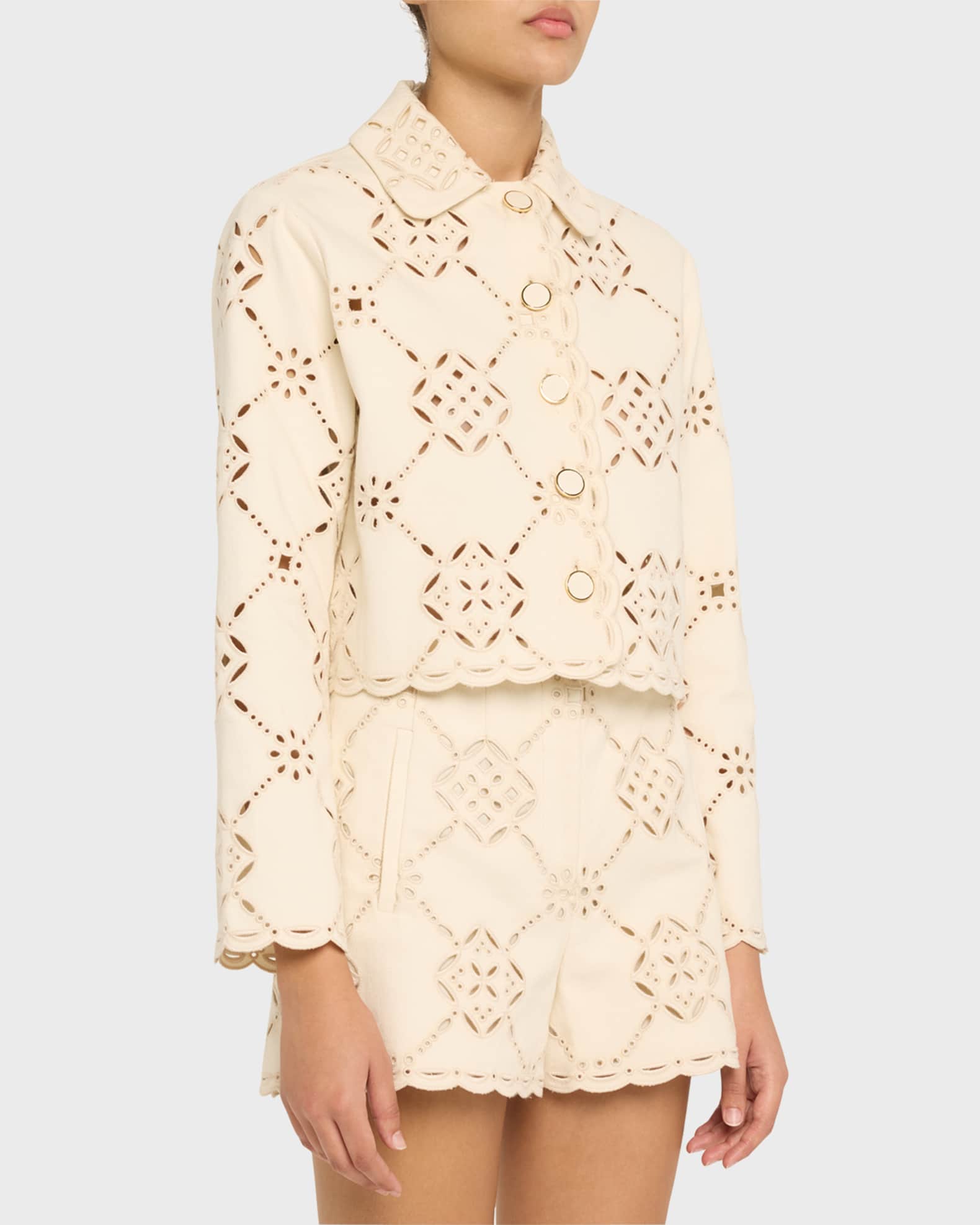 Veronica Beard Adelaide Scalloped Eyelet-Embroidered Jacket | Neiman Marcus