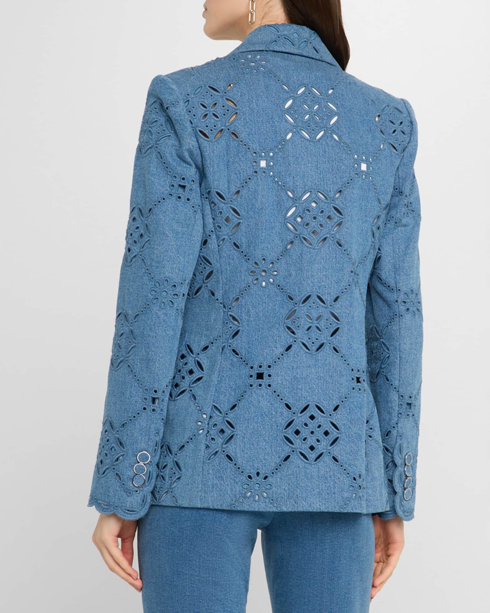 Veronica Beard Naira Single-Button Eyelet Denim Jacket | Neiman Marcus