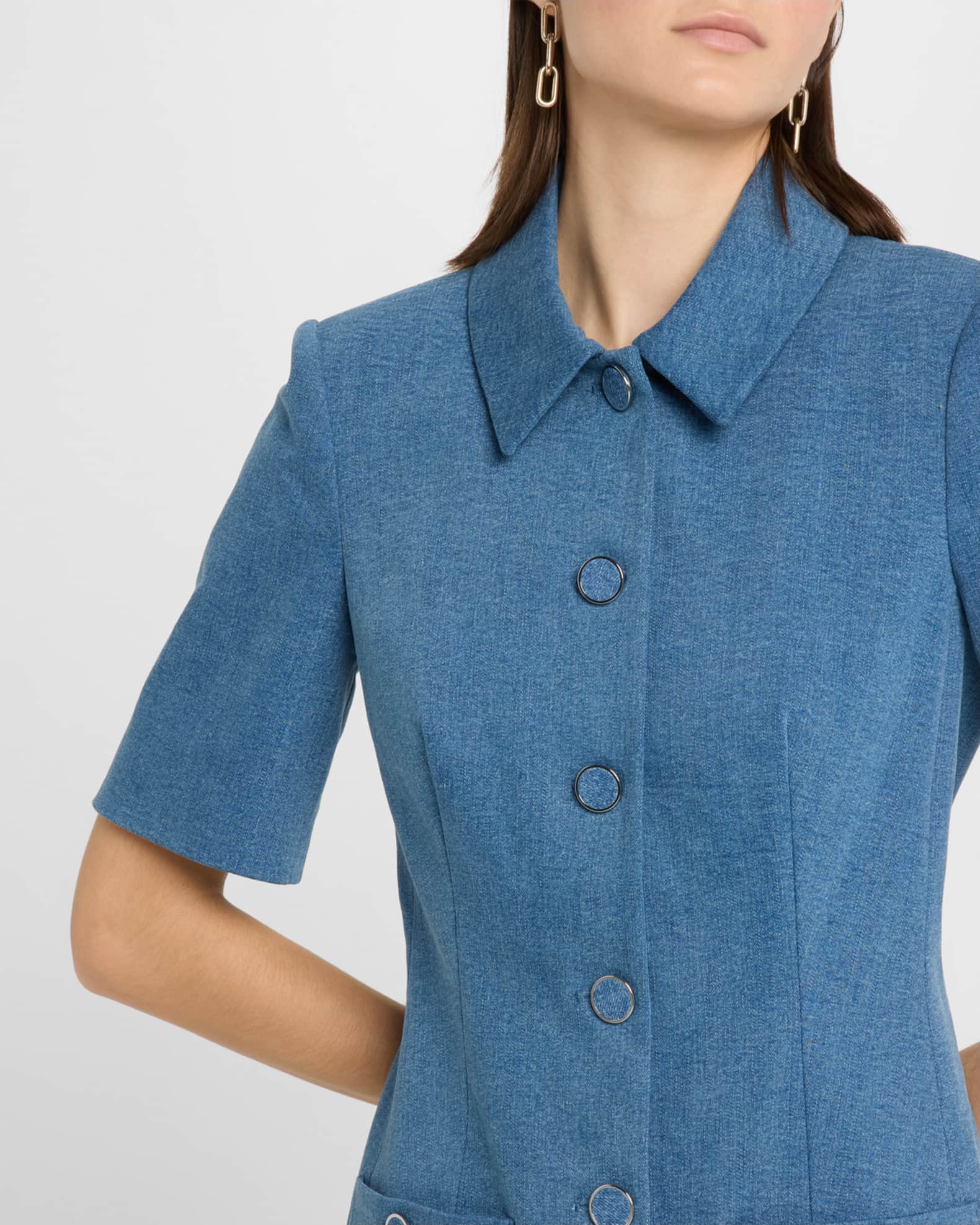 Veronica Beard Paige Short-Sleeve Denim Mini Dress | Neiman Marcus