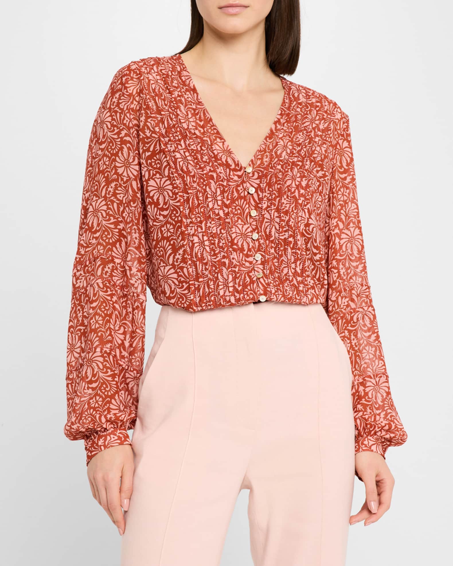 Veronica Beard Calvin Printed Long-Sleeve Blouse | Neiman Marcus