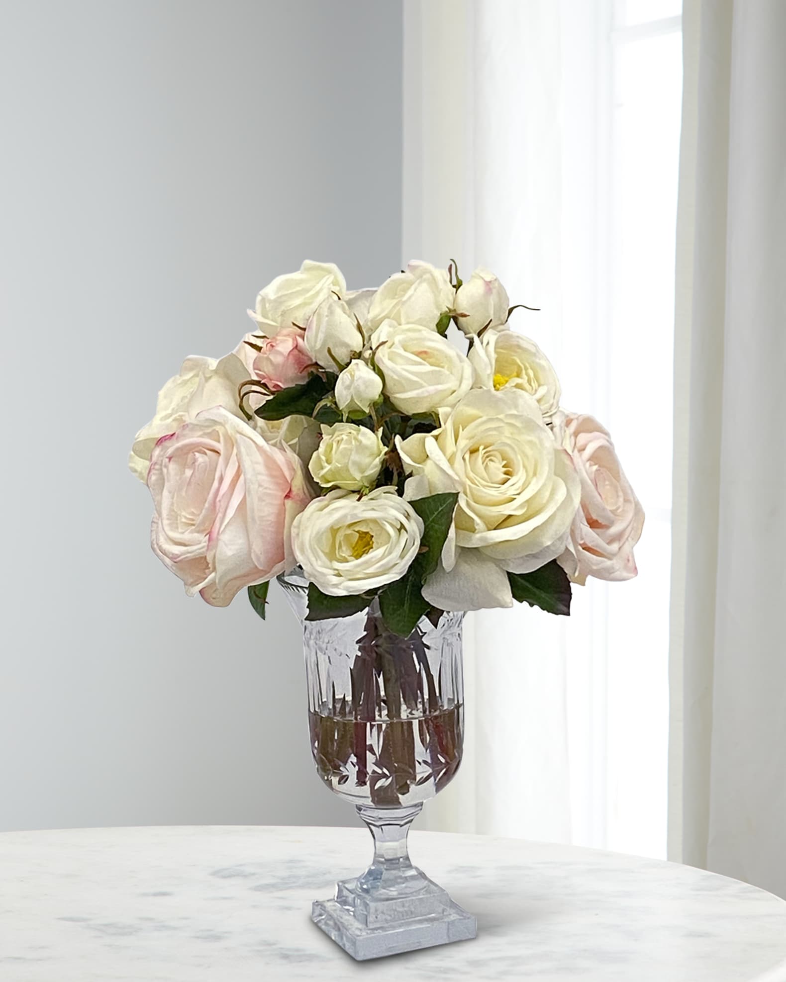 Winward Home Rose Mix 14" Faux Floral Arrangement in Glass Pedestal ...