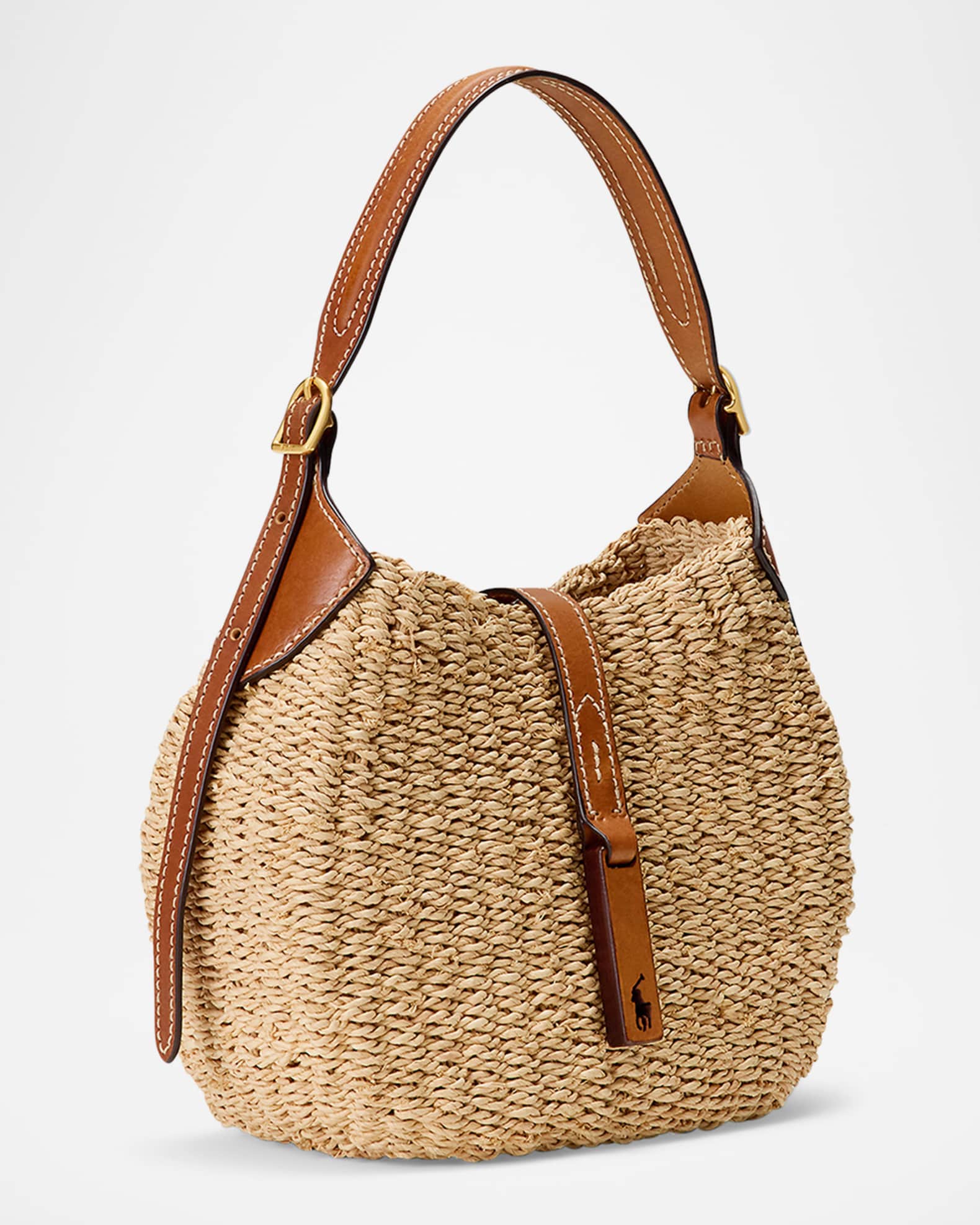 Polo Ralph Lauren Polo ID Small Twisted Raffia & Leather Shoulder Bag ...