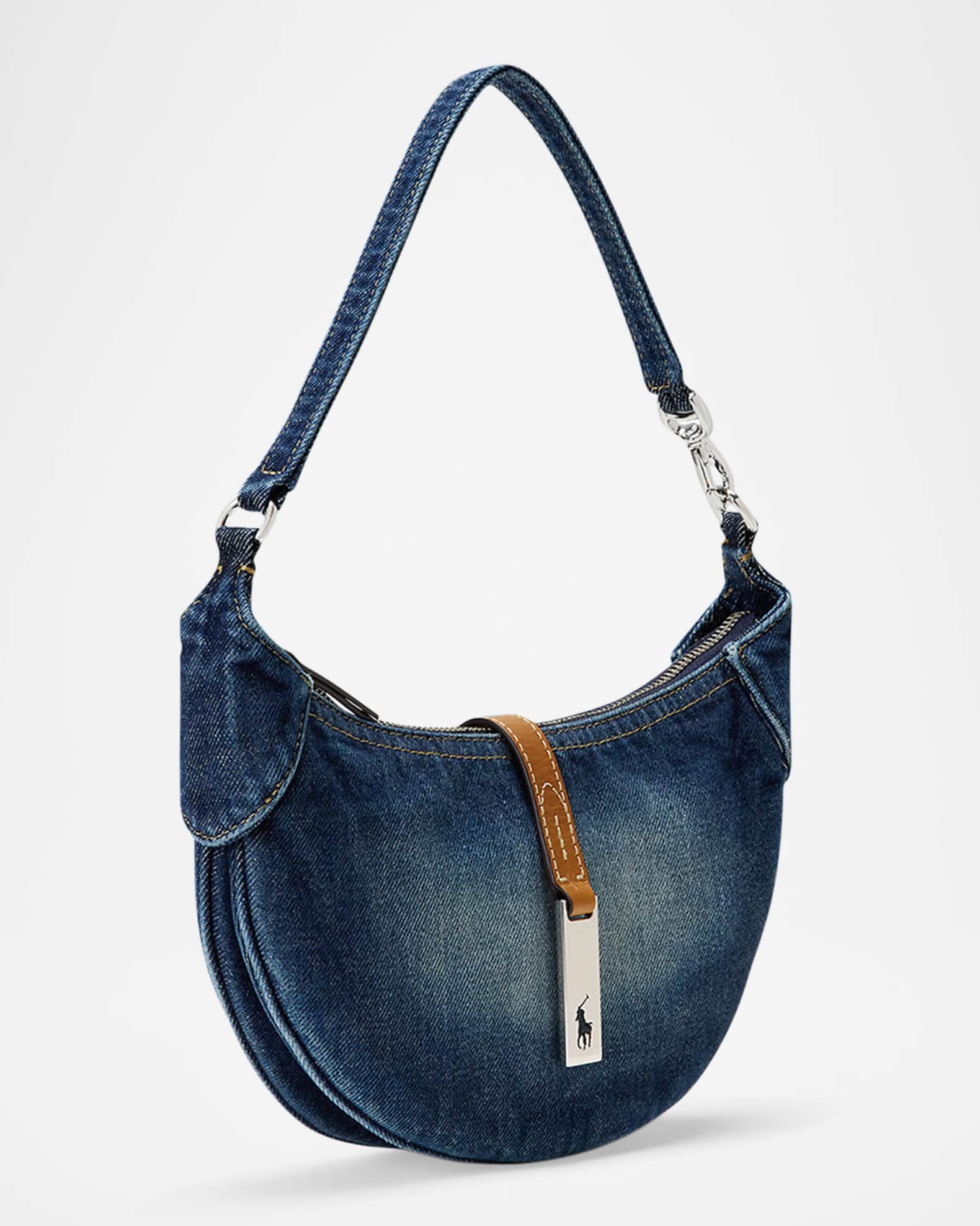 Polo Ralph Lauren Polo ID Small Denim Leather Shoulder Bag | Neiman Marcus