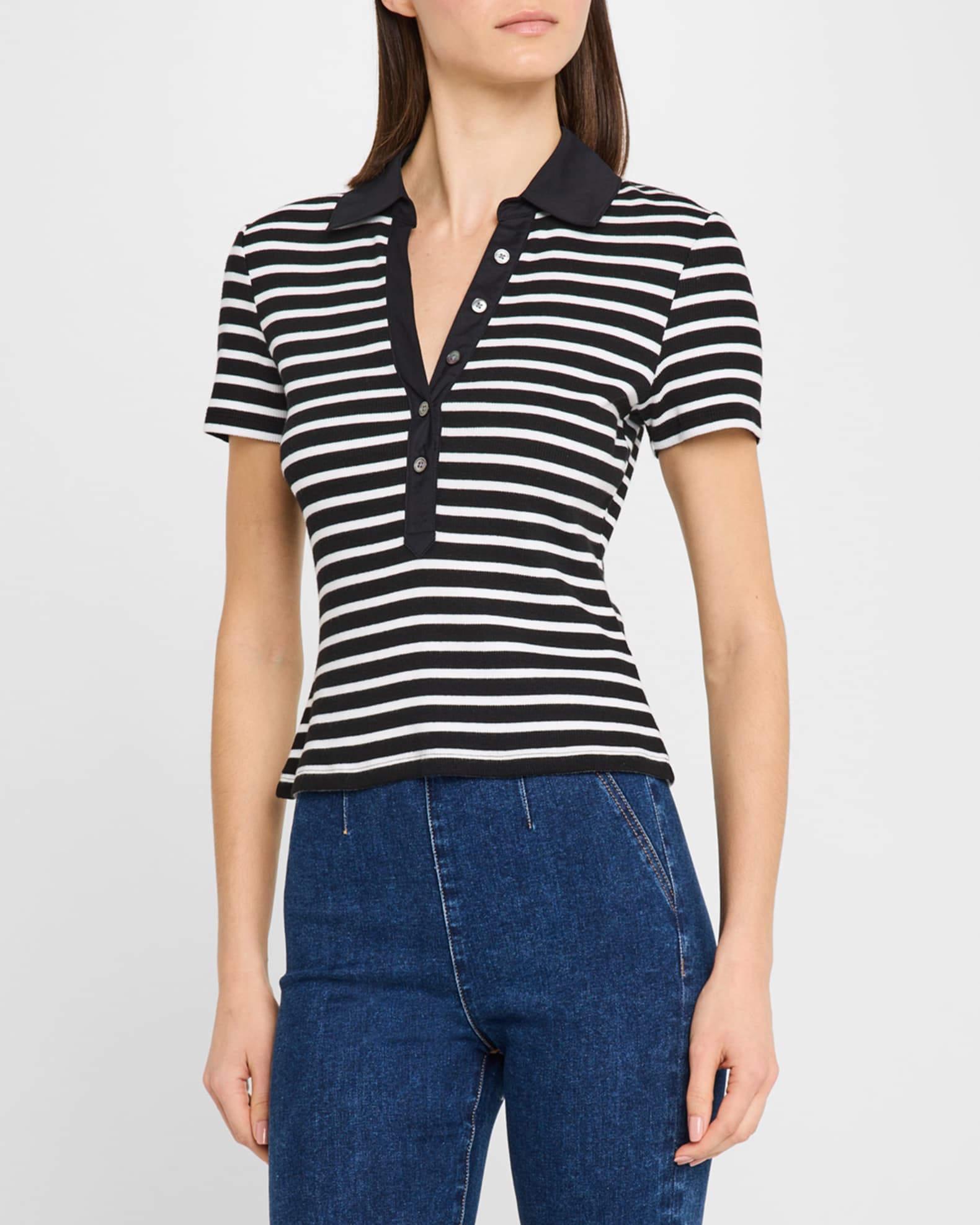 Veronica Beard Kearney Short-Sleeve Polo Tee | Neiman Marcus