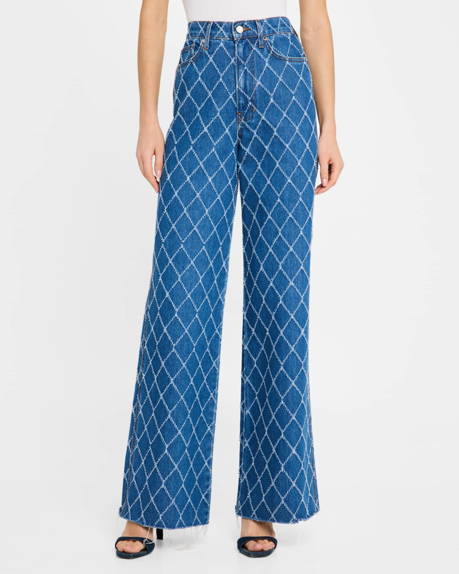 Veronica Beard Taylor Diamond-Print High-Rise Wide-Leg Jeans | Neiman ...