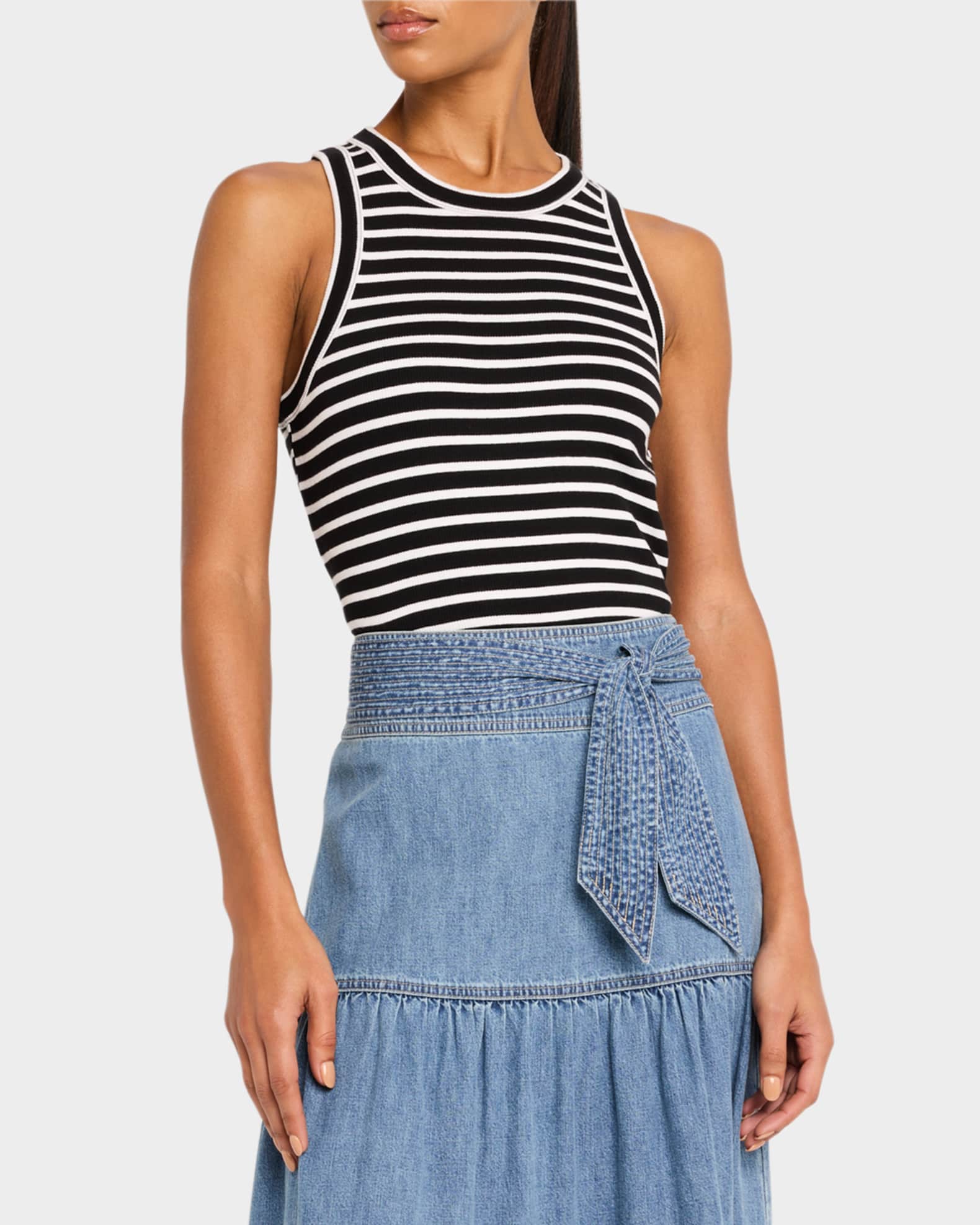Veronica Beard Jordyn Stripe Cropped Tank Top | Neiman Marcus