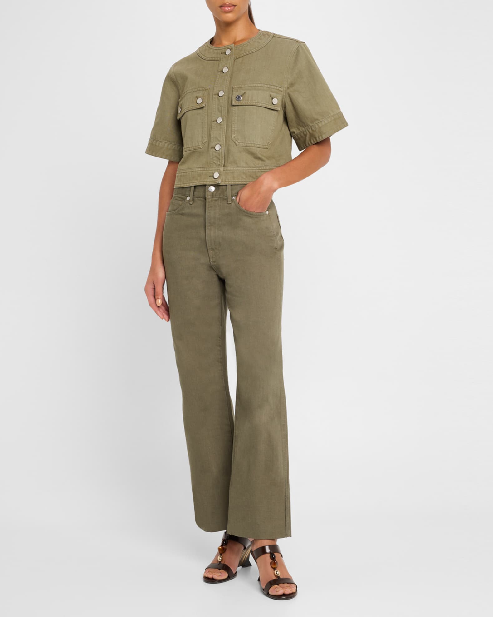 Veronica Beard Elias Short-Sleeve Denim Jacket | Neiman Marcus