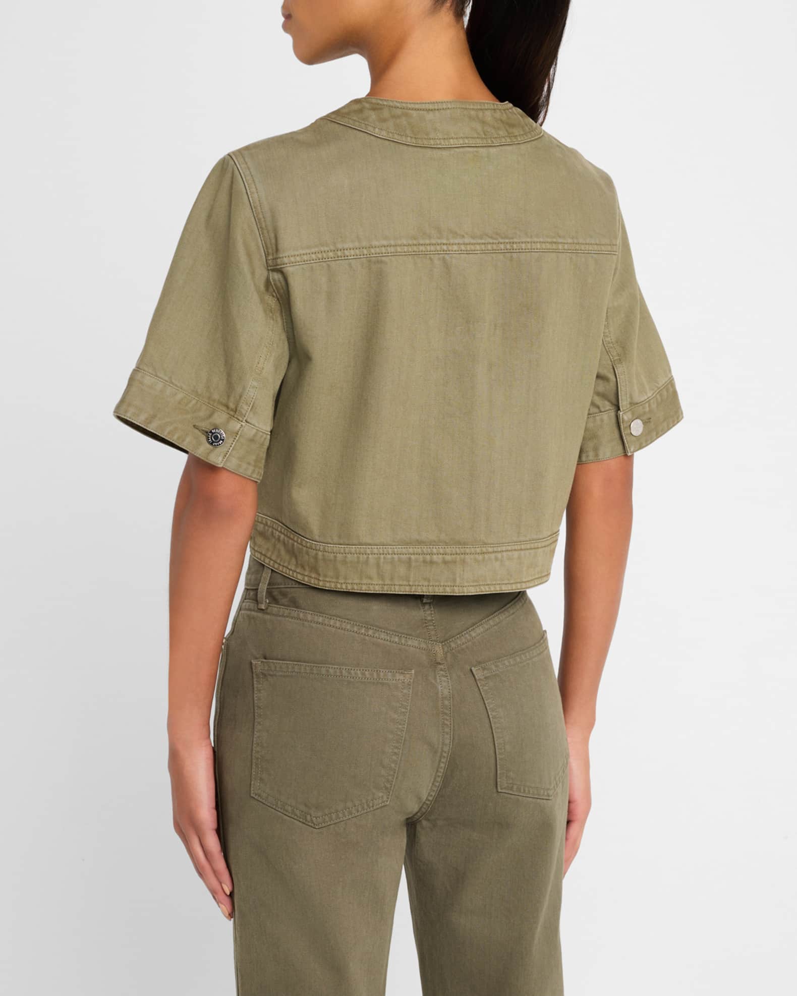 Veronica Beard Elias Short-Sleeve Denim Jacket | Neiman Marcus