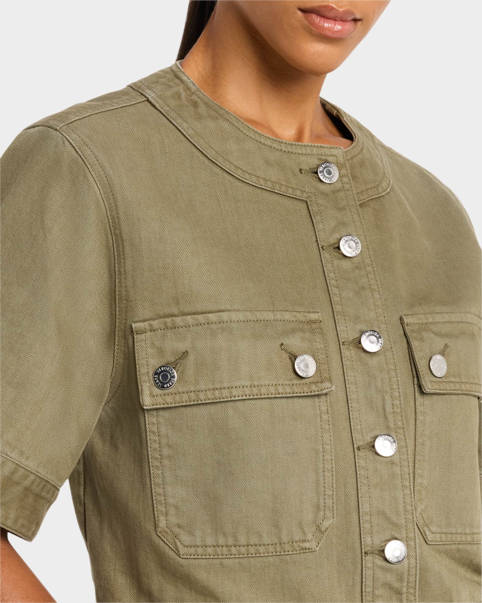 Veronica Beard Elias Short-Sleeve Denim Jacket | Neiman Marcus