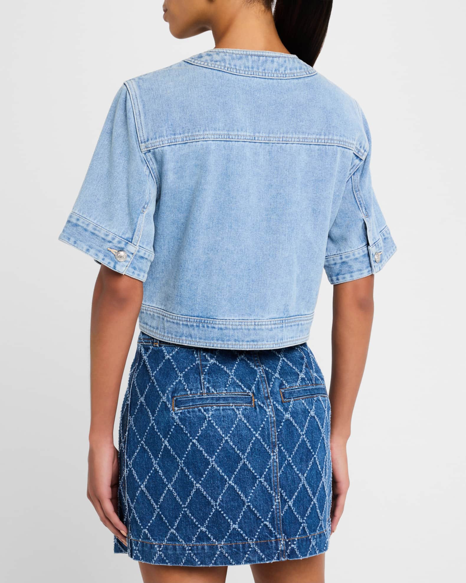 Veronica Beard Elias Short-Sleeve Denim Jacket | Neiman Marcus