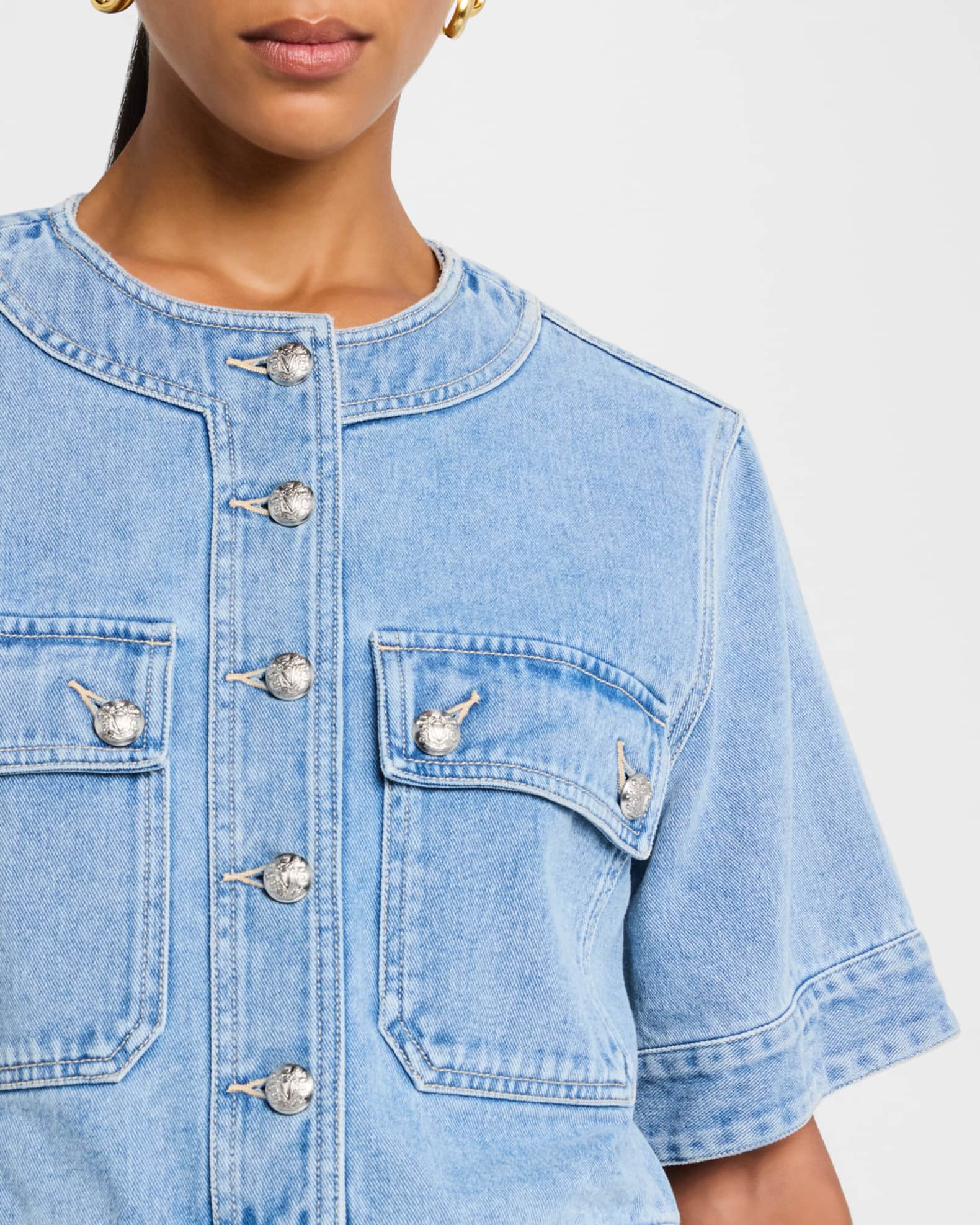 Veronica Beard Elias Short-Sleeve Denim Jacket | Neiman Marcus