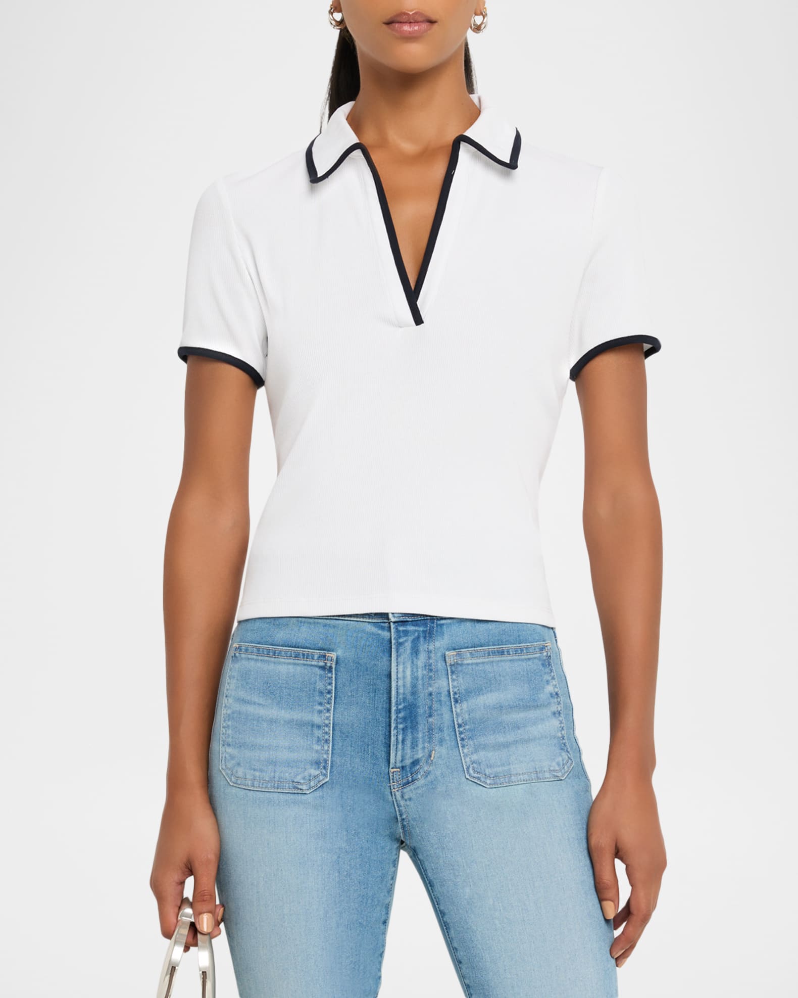Veronica Beard Kearney Short-Sleeve Polo Tee | Neiman Marcus
