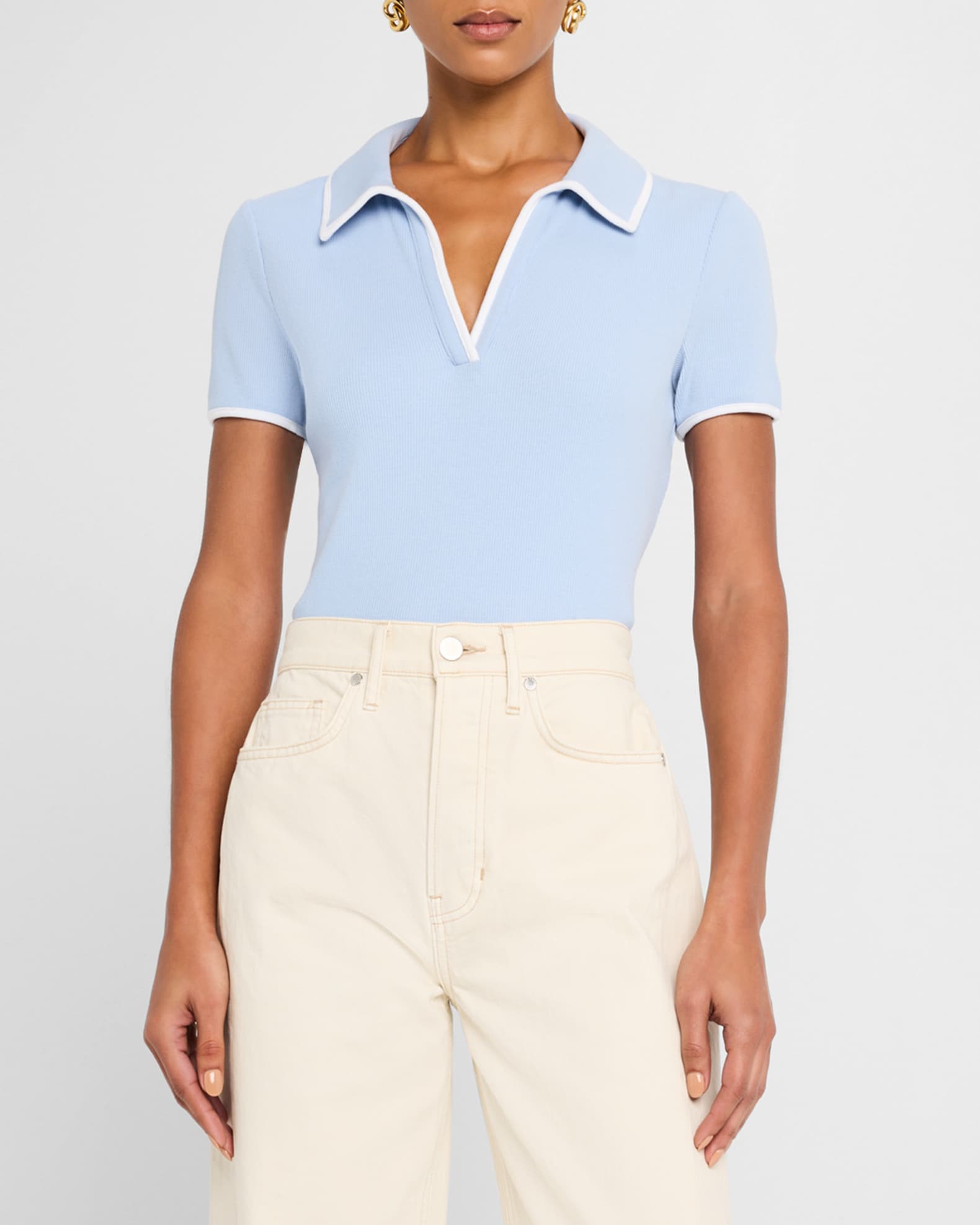 Veronica Beard Kearney Short-Sleeve Polo Tee | Neiman Marcus