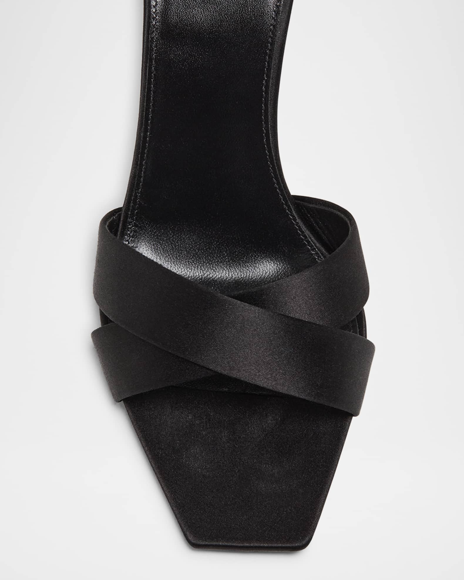 Saint Laurent Opyum YSL Logo-Heel Satin Slide Sandals | Neiman Marcus