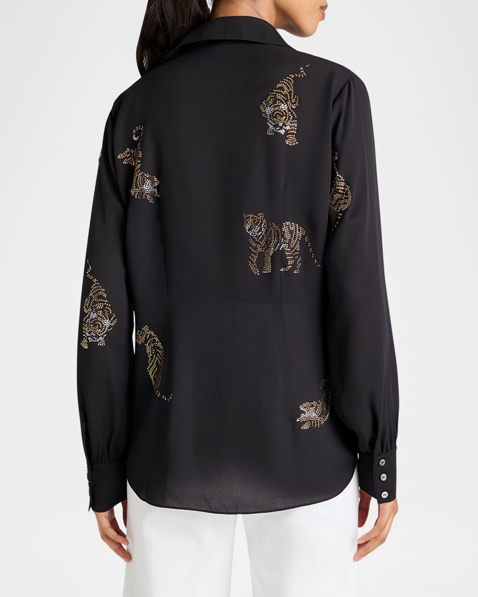Cinq a Sept Blanche Le Tiger Long-Sleeve Top | Neiman Marcus