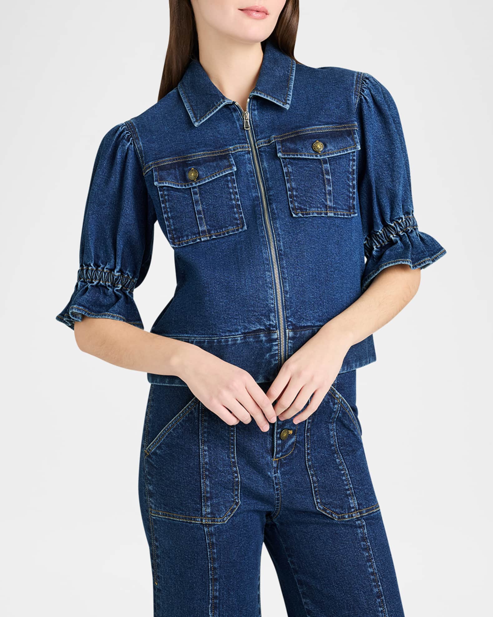 Cinq a Sept Holly Short-Sleeve Denim Jacket | Neiman Marcus