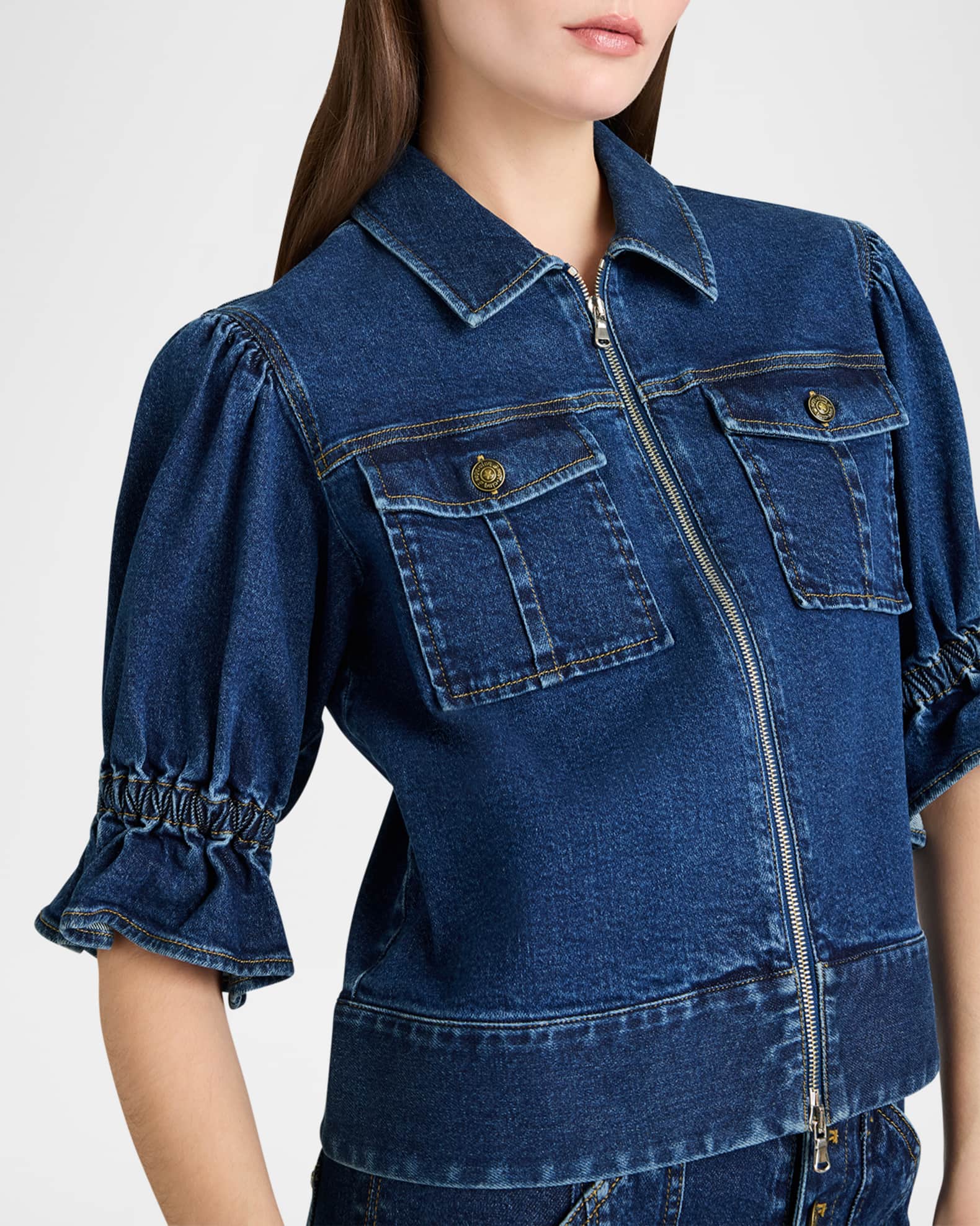 Cinq a Sept Holly Short-Sleeve Denim Jacket | Neiman Marcus